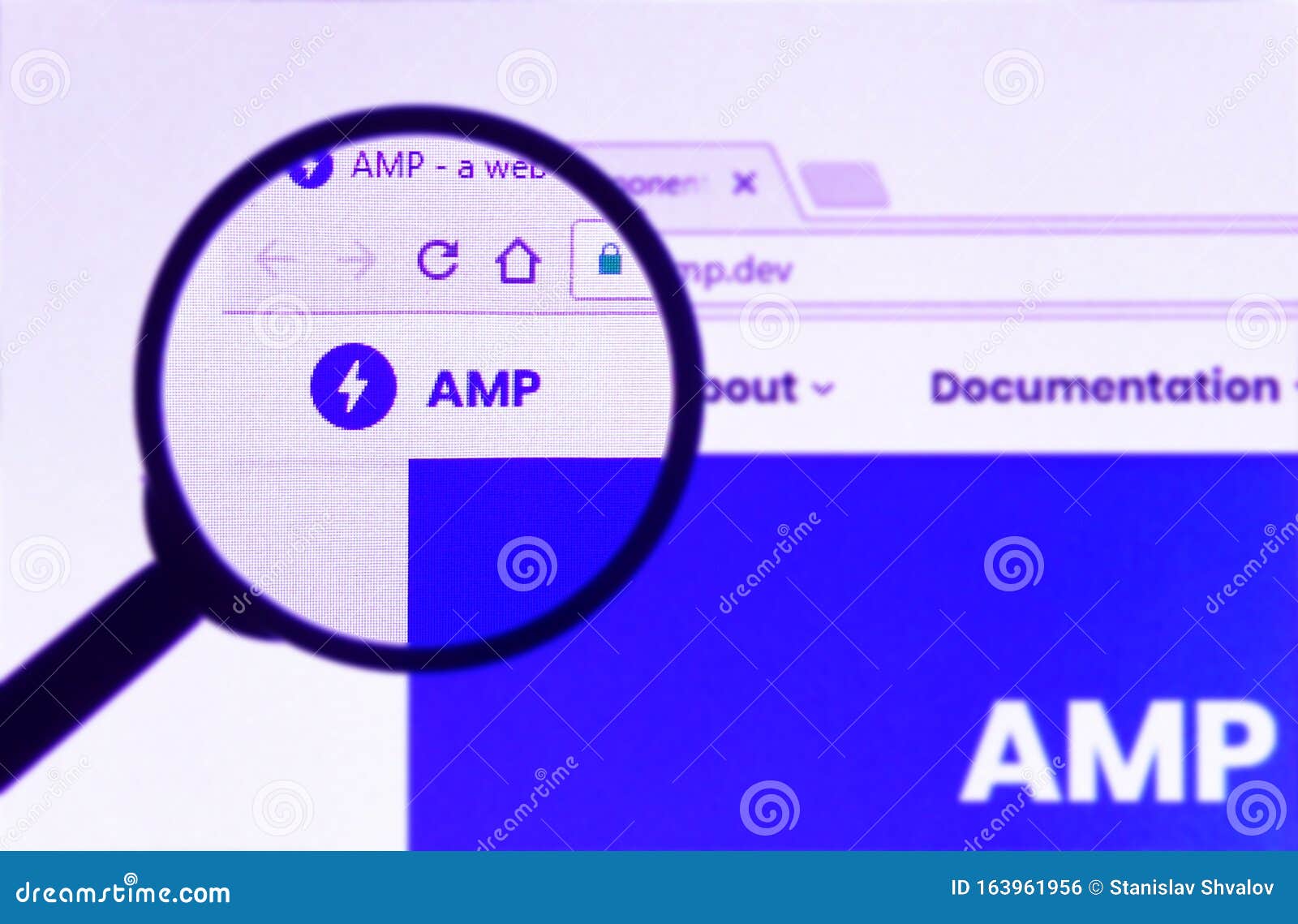 Website and logo AMP. editorial photo. Image of home - 163961956