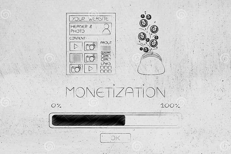 Website Next To Purse with Coins Falling in an Progress Bar Load Stock ...