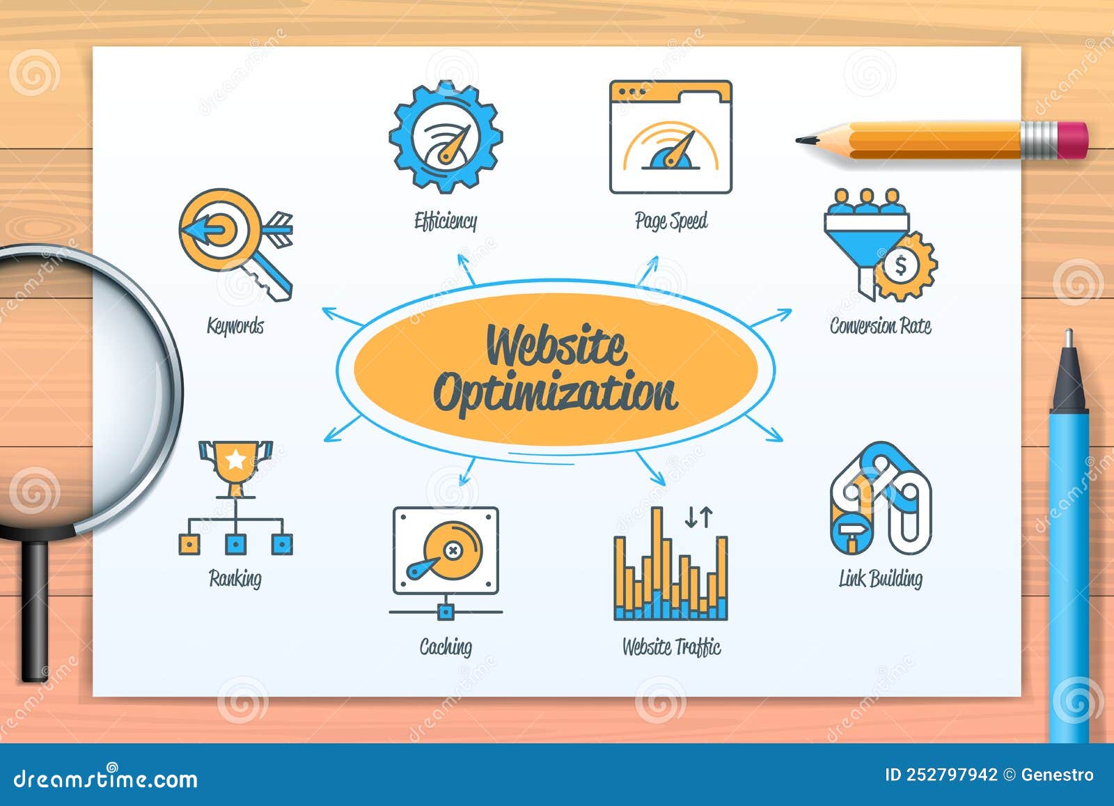 Website Optimization Chart with Icons and Keywords Stock Illustration ...