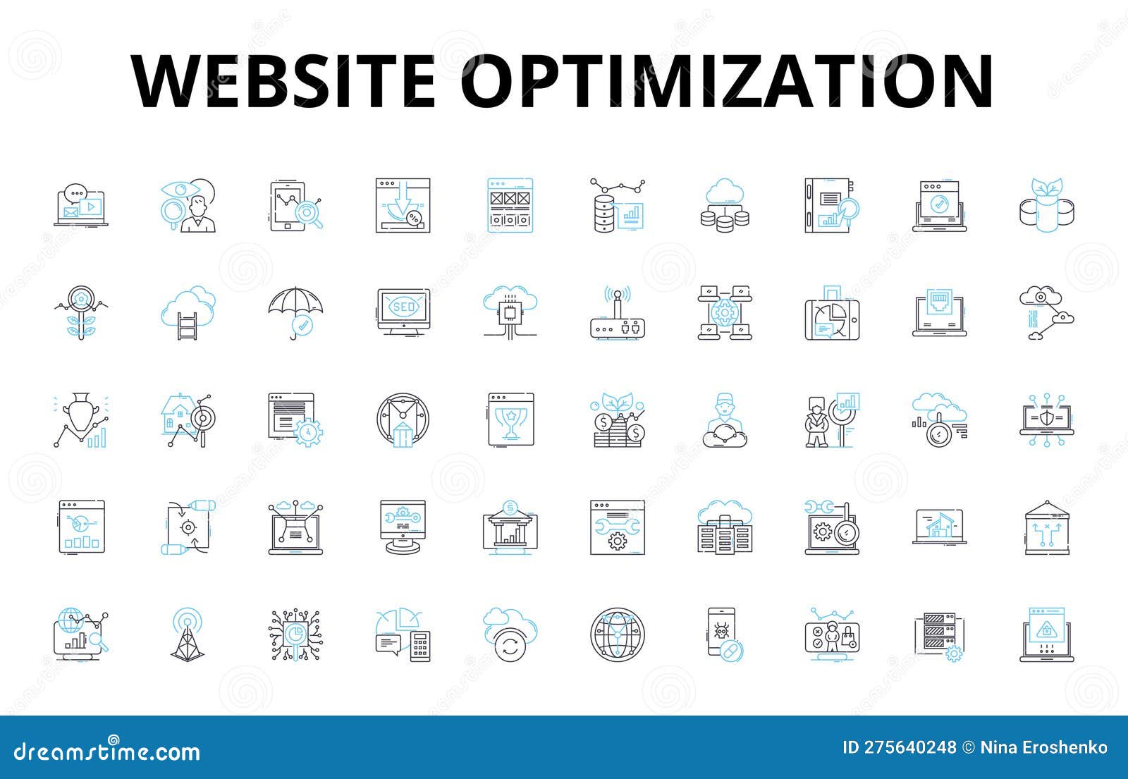 Website Optimization Linear Icons Set. Analytics, Conversion, Keywords ...