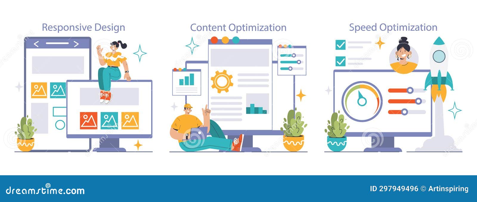 Website Optimization Set Tailoring User Friendly Web Interfaces Stock Illustration