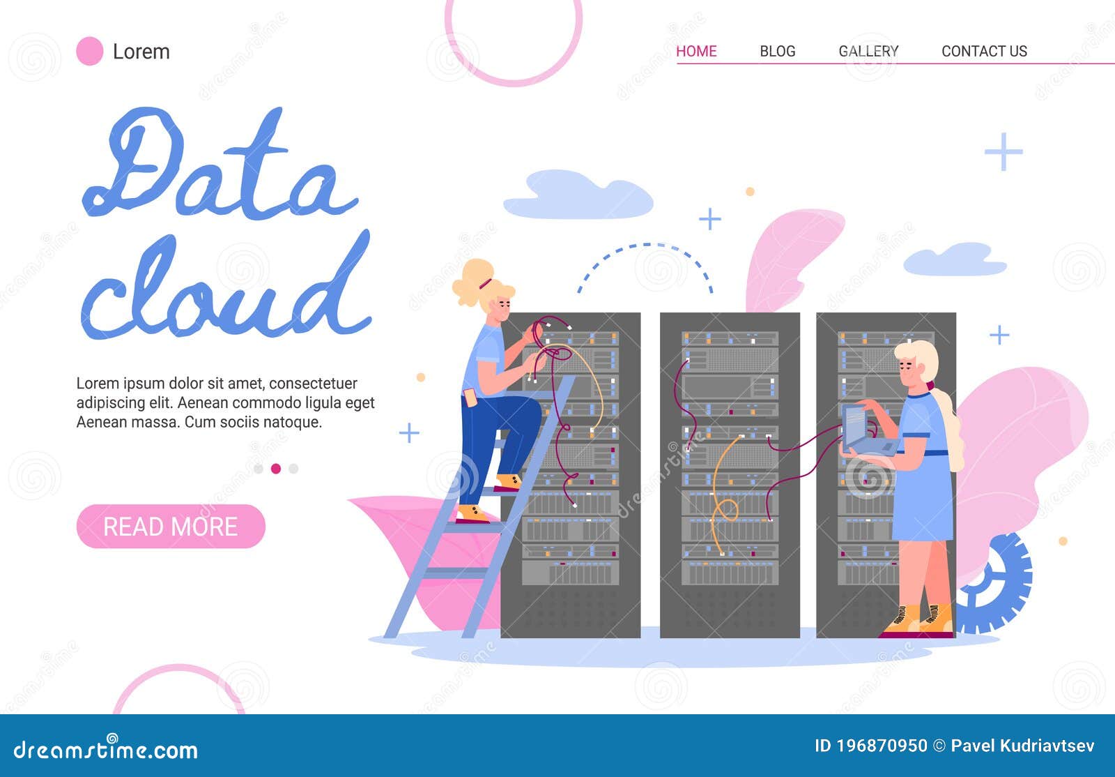 Website Page for Cloud Data Storage Server Flat Cartoon Vector ...