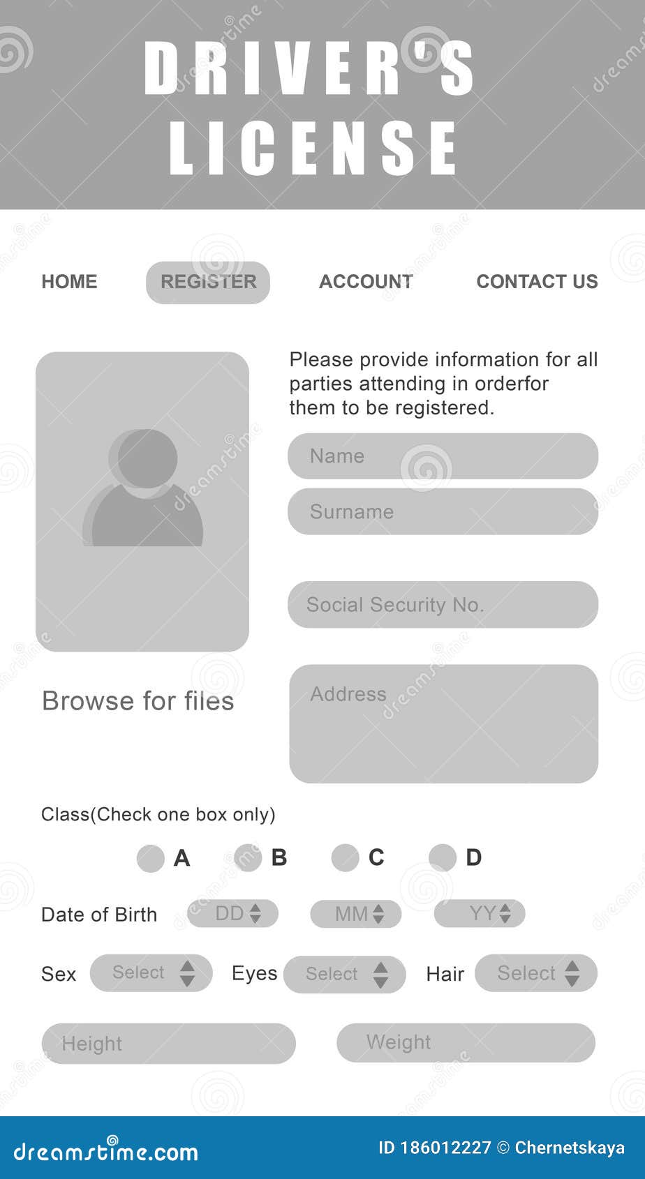Website Page with Driver`s License Form Stock Illustration ...