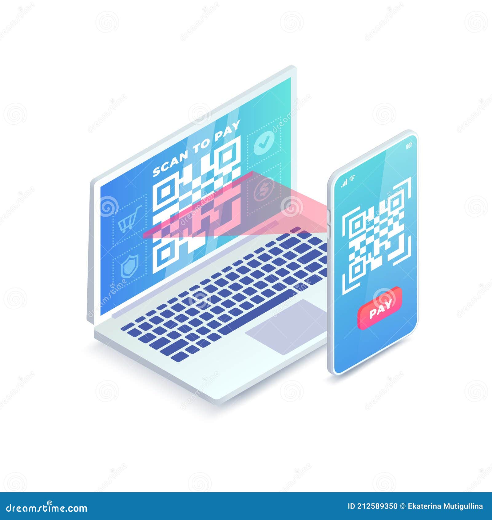 Website Payment Solution Isometric Banner. 3d QR Code Payment On ...