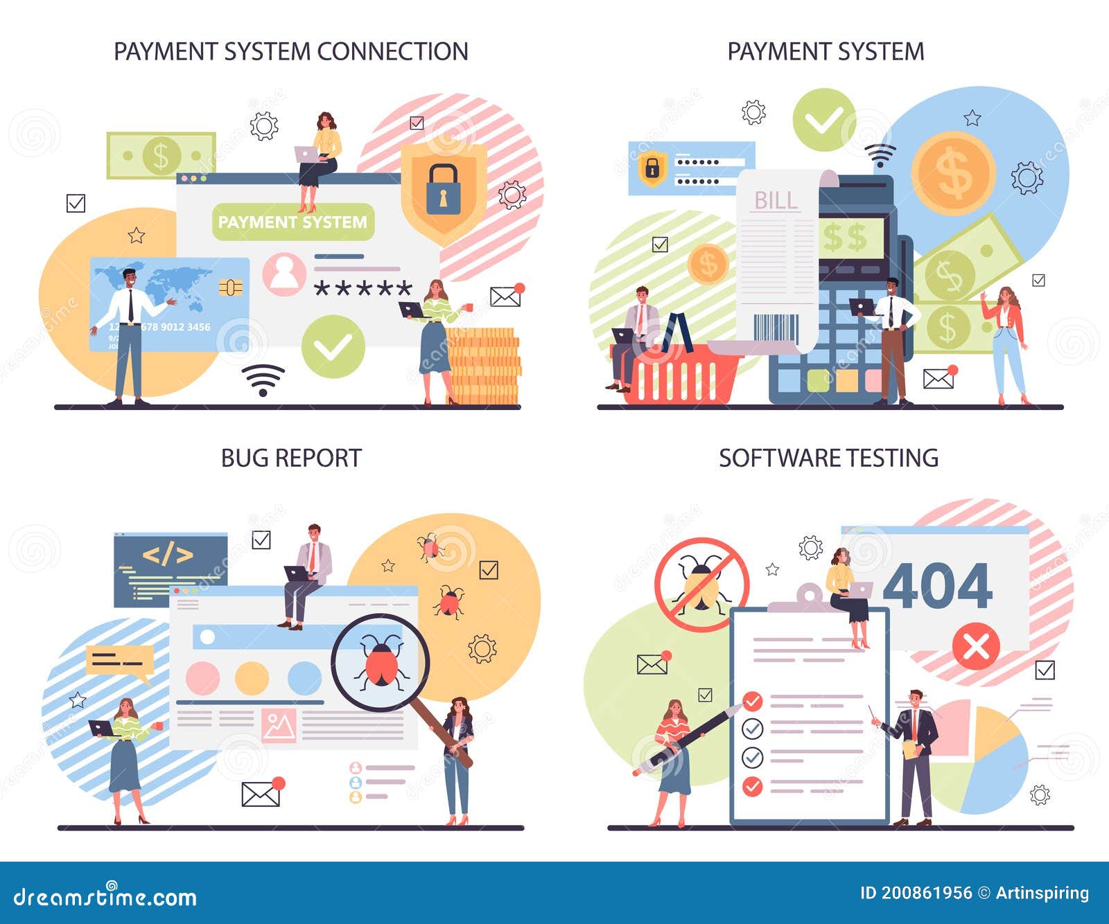 Website Payment System Testing Set. Pay To NFC by Card Stock Vector ...