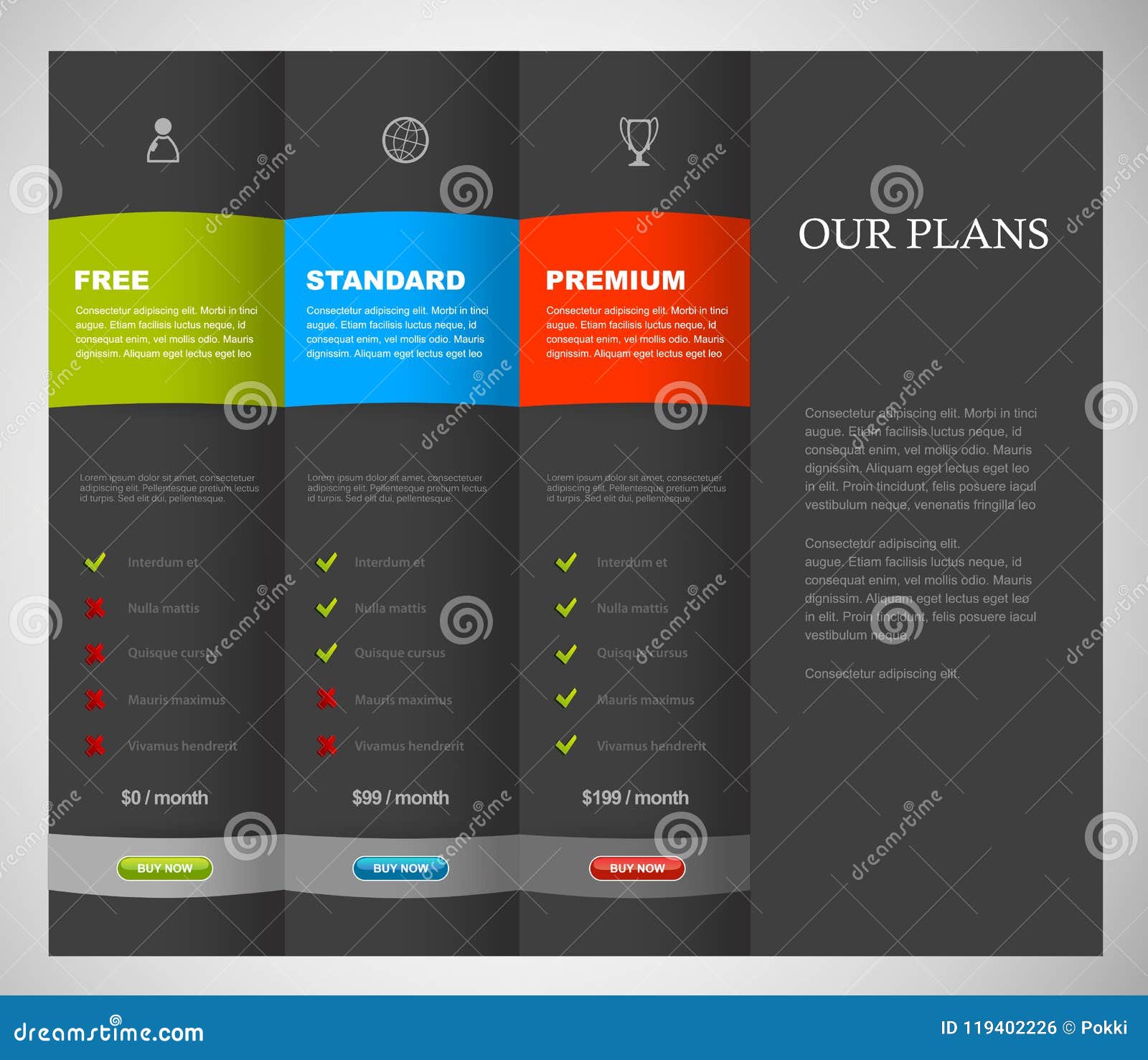 Website Product Pricing Comparison Table Template with 3 Options. Stock ...