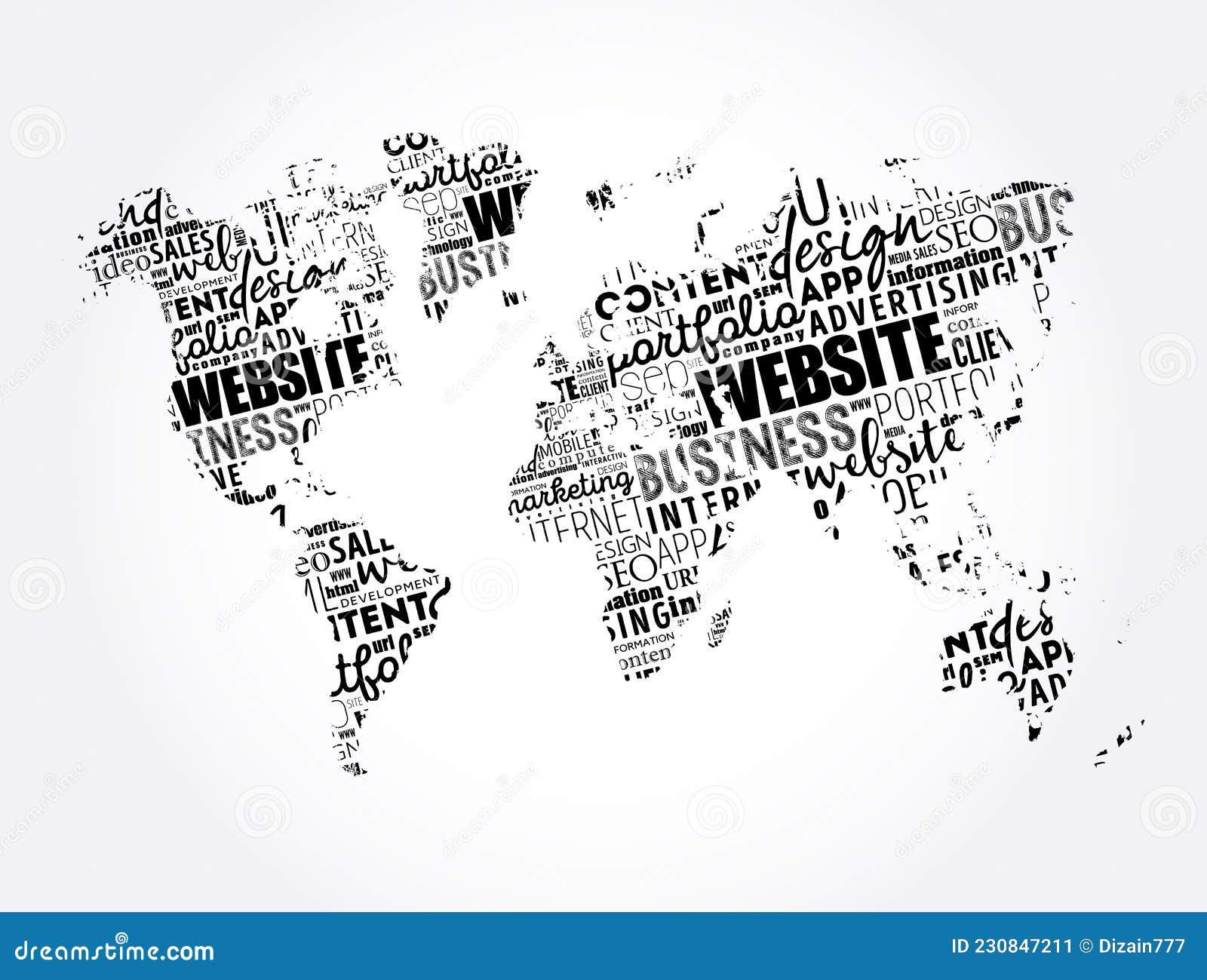 Website Production Process Word Cloud in Shape of World Map, Technology ...