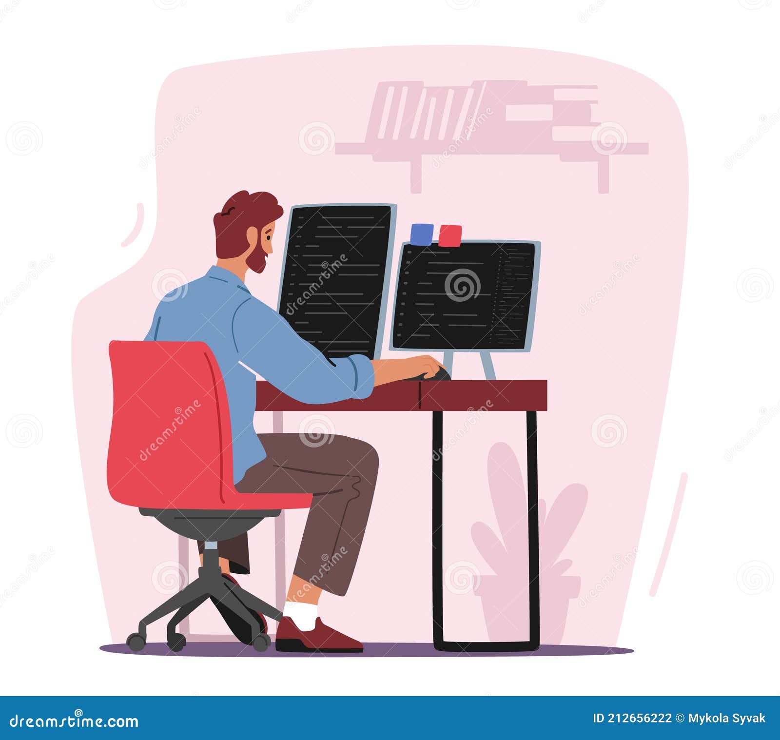 Website Programming Concept. Programmer or Designer Male Character Working on Computer and ...