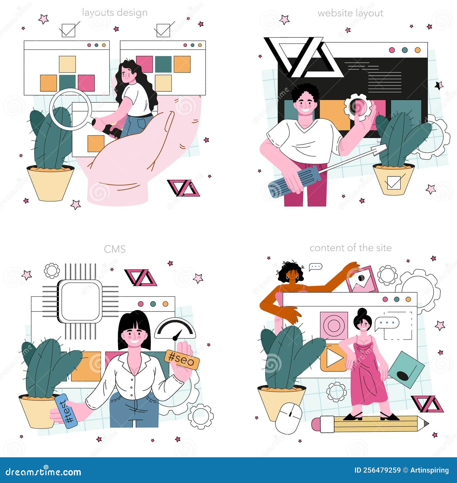 Website Programming Set Content Management System Stock Vector Illustration Of Site