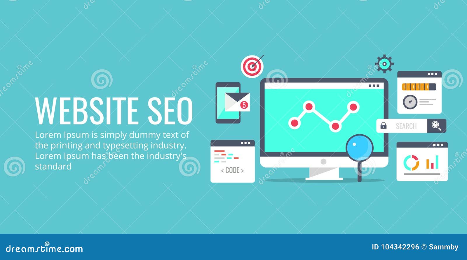 Seo Optimization, Programming Process, Web Analytics Concept. Flat Design Vector Banner. Stock ...