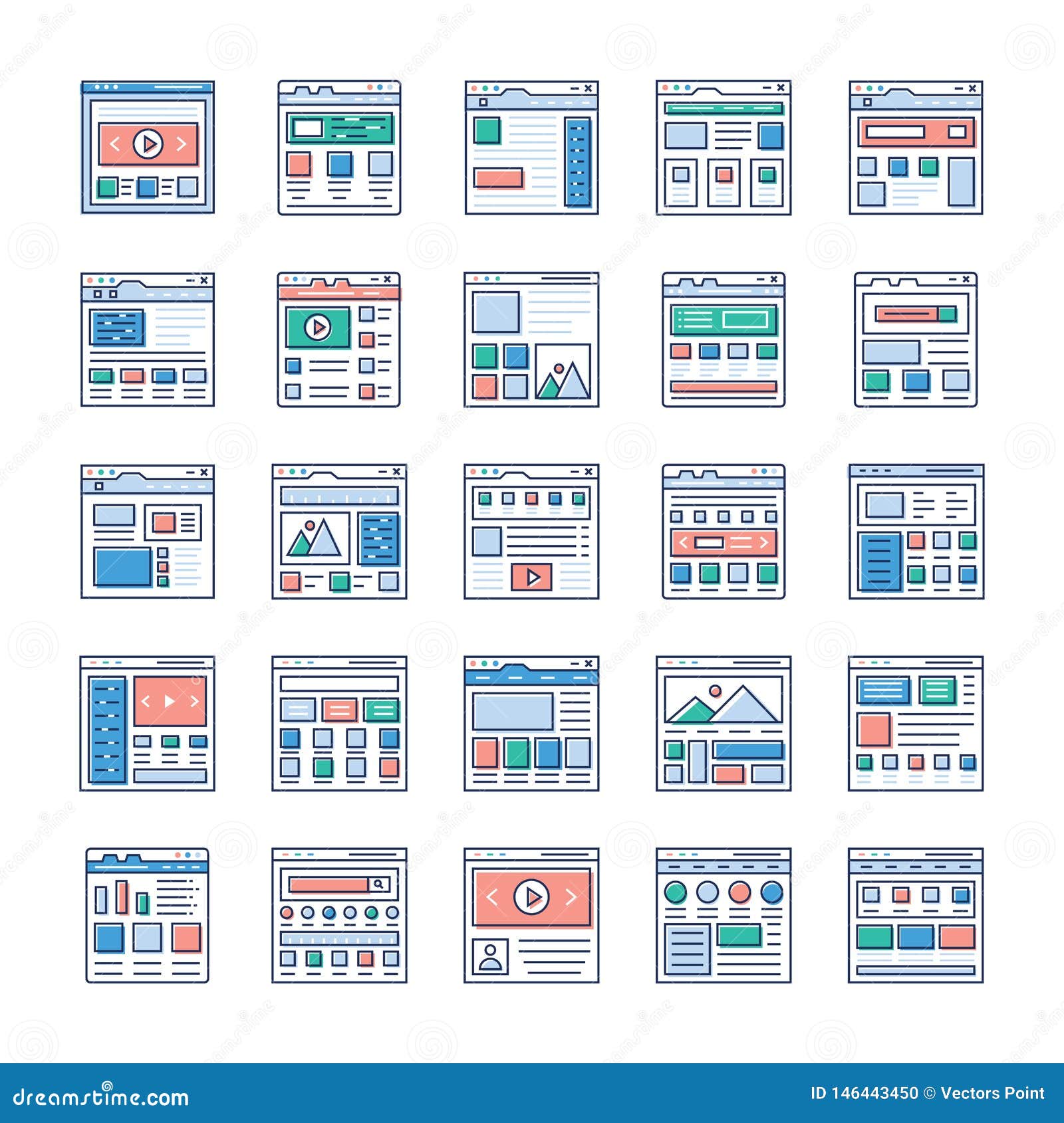 Website Sitemaps Flat Icons Pack Stock Vector - Illustration of development, data: 146443450