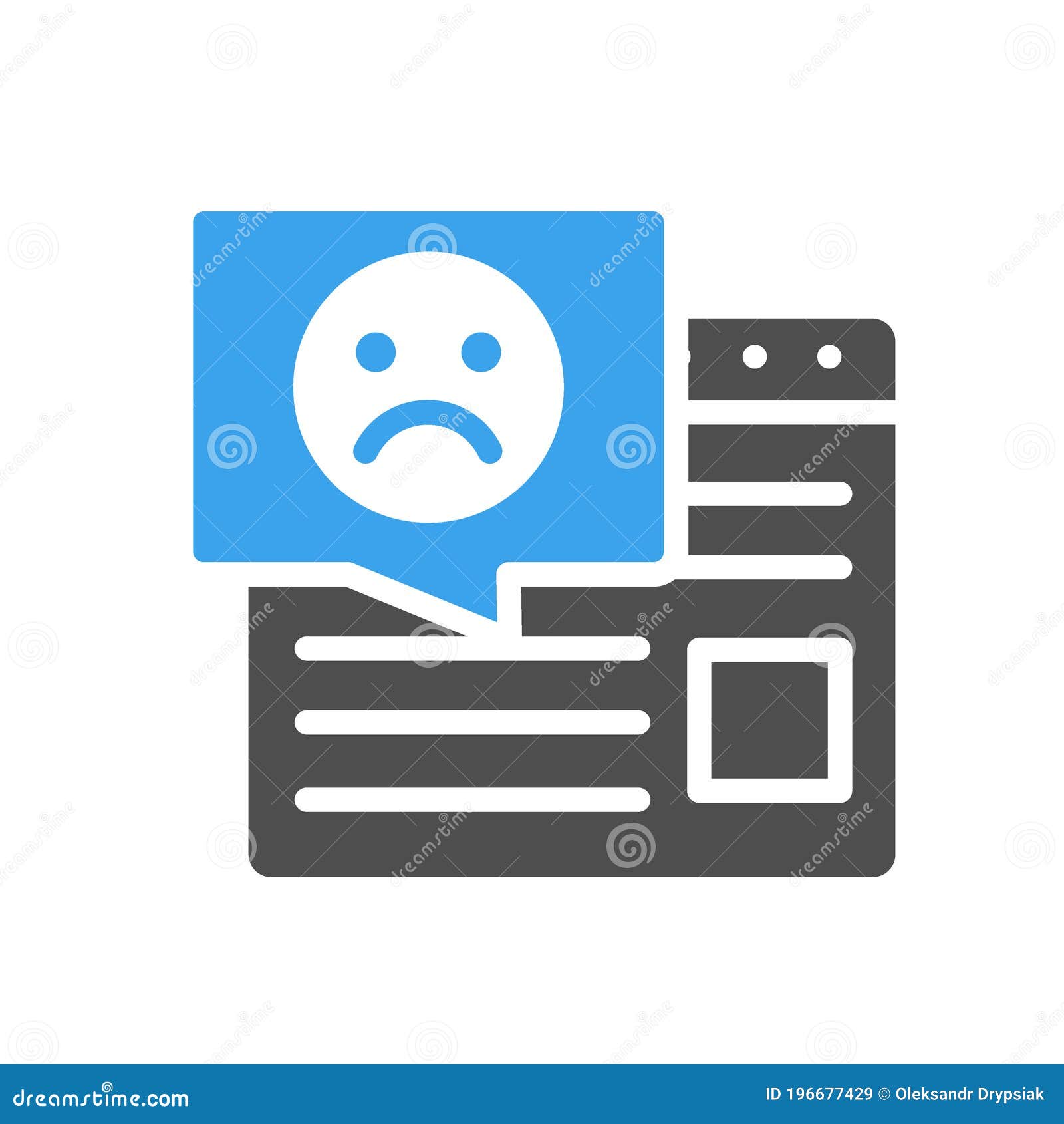 Website with Speech Bubble and Sad Face Colored Icon. User Feedback ...
