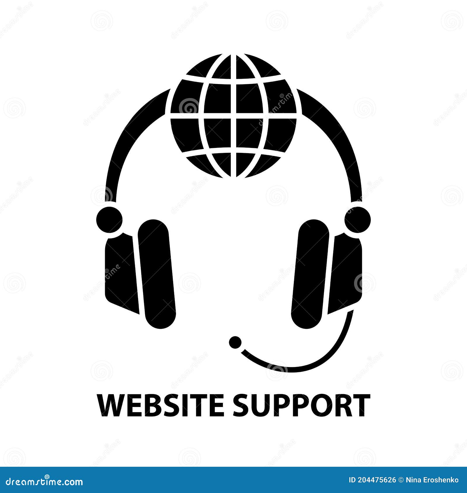 Website Support Icon, Black Vector Sign with Editable Strokes, Concept ...