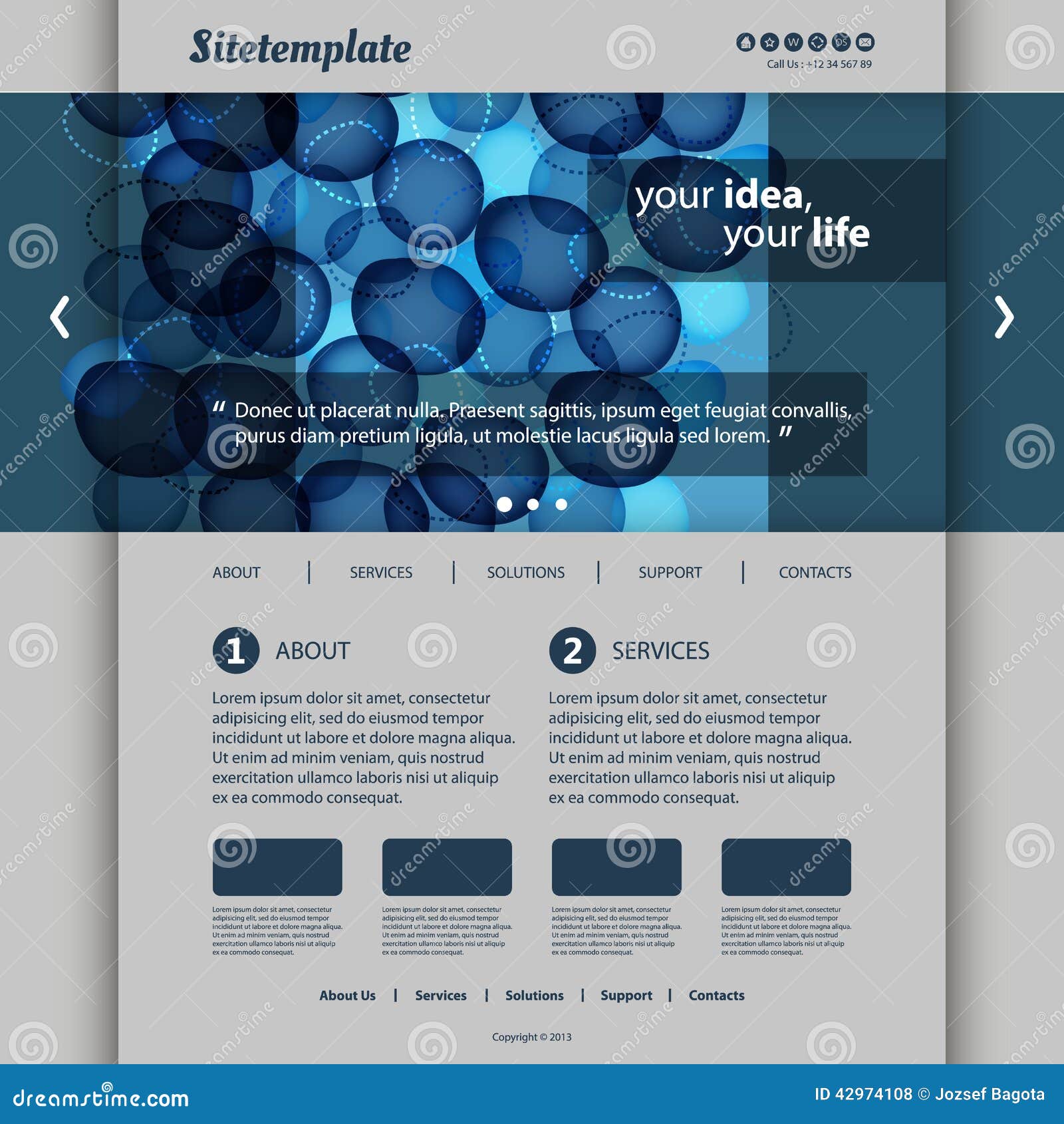 Website Template with Abstract Header Design - Bubbles and Rings Stock ...