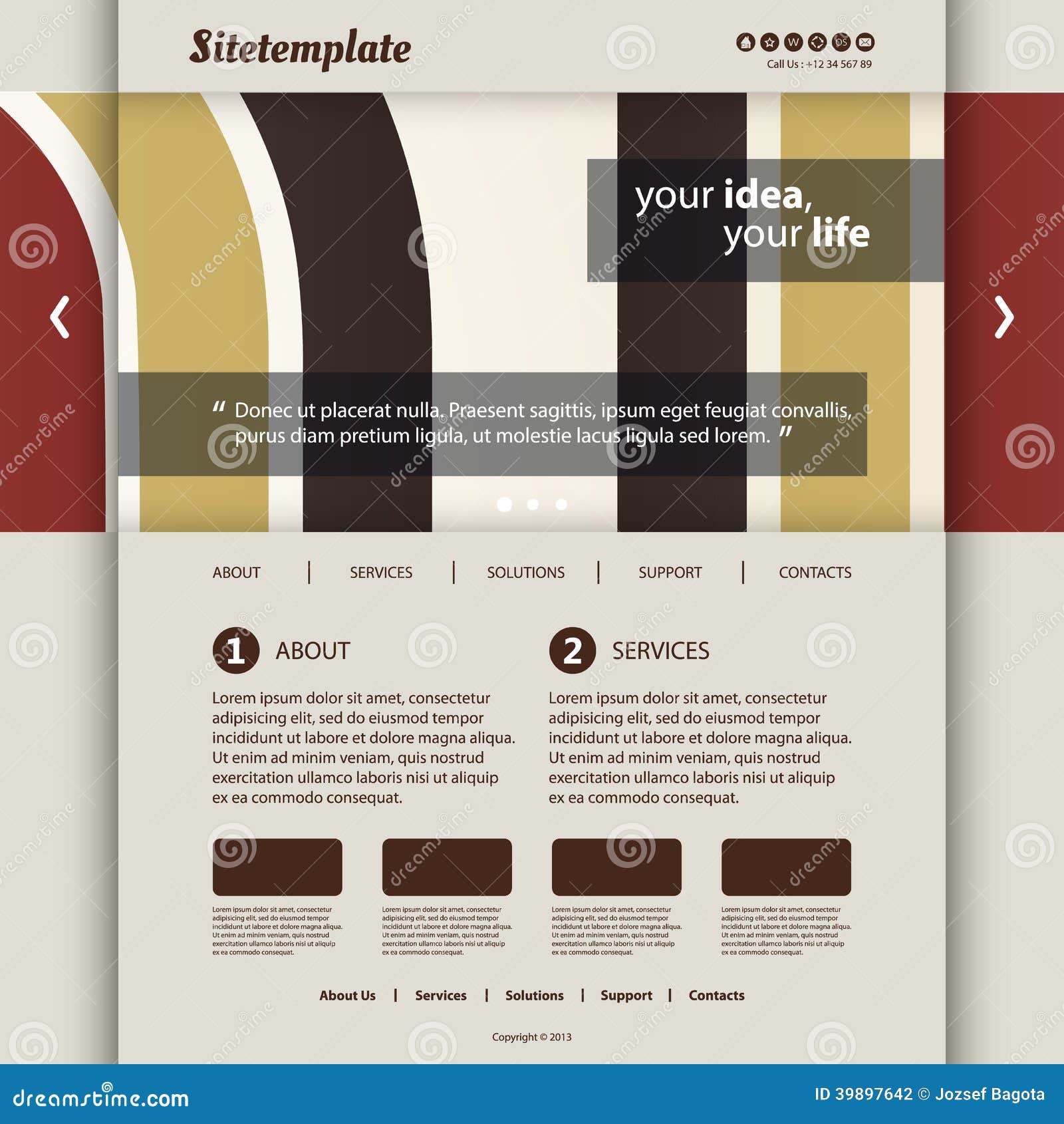 Website Template with Abstract Header Design - Colorful Bars and Curves ...