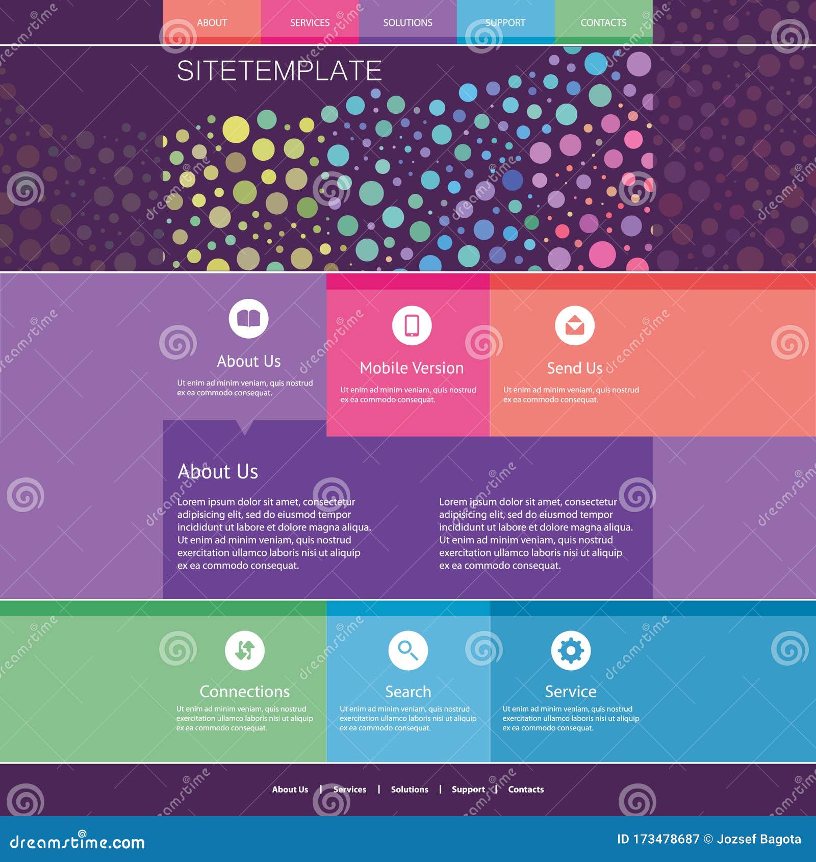 Website Template with Abstract Header Design - Colorful Dotted Pattern ...