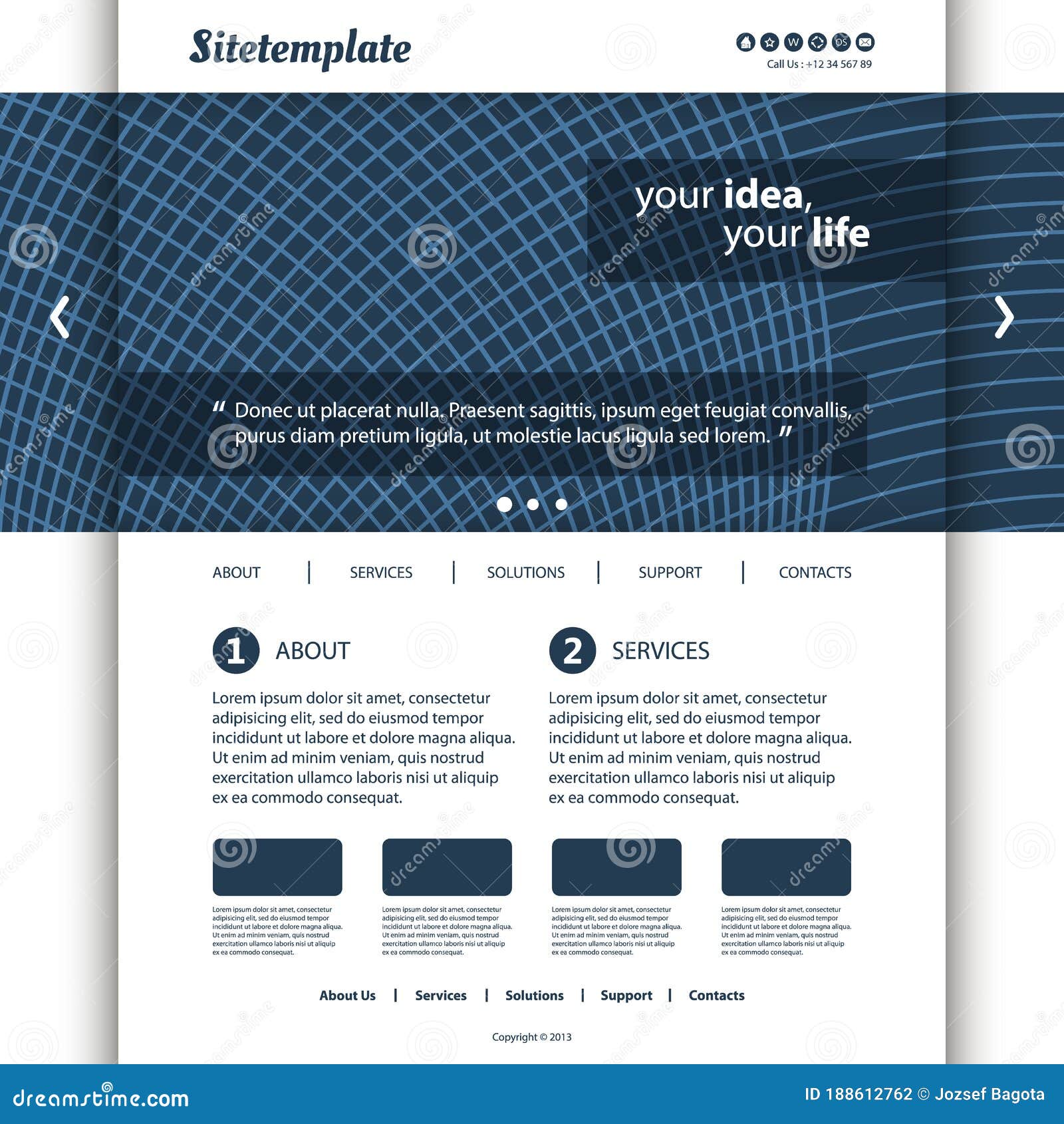 Website Template with Abstract Header Design - Curves Stock Vector ...