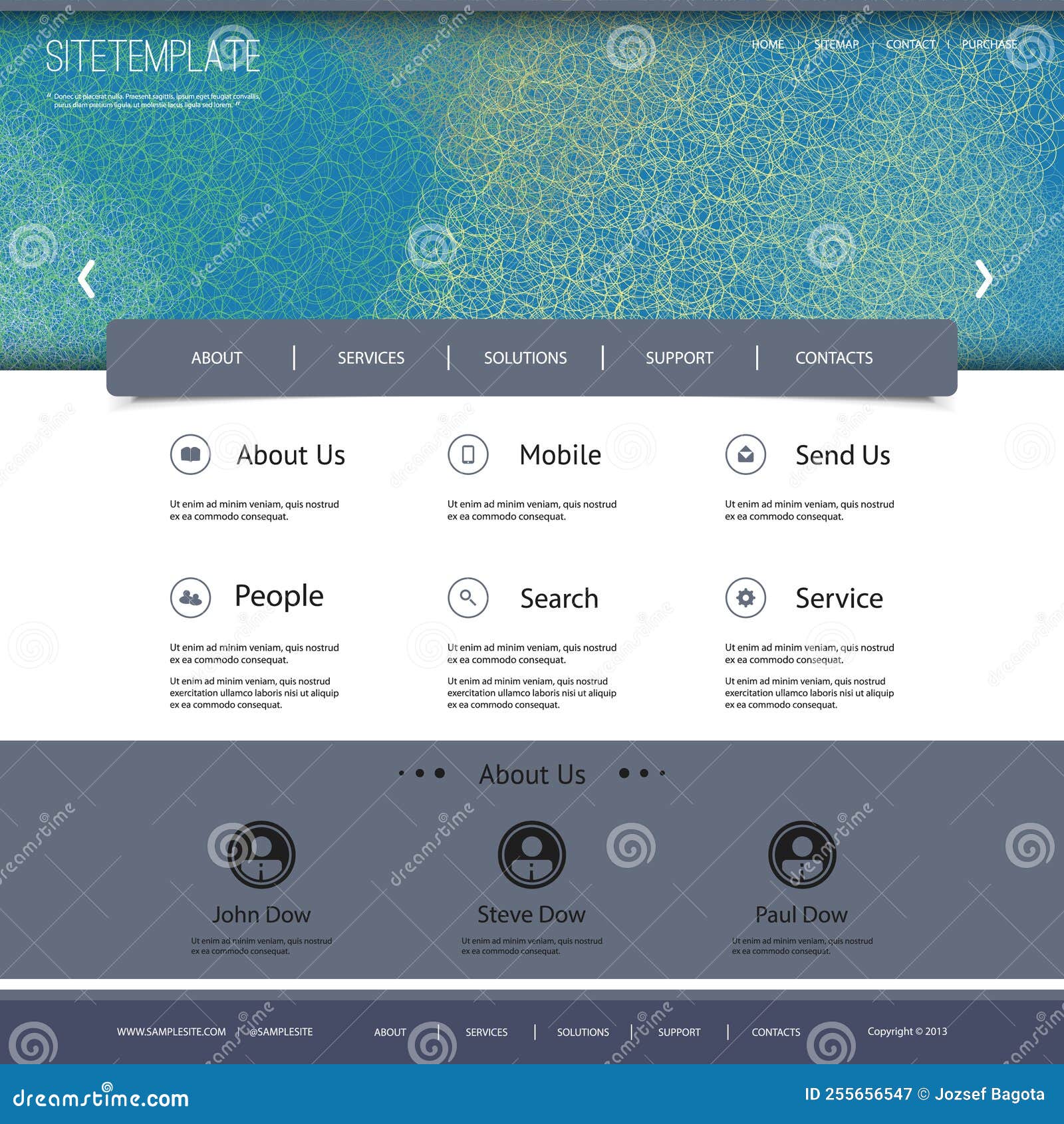 Website Template with Abstract Header Design - Rings Stock Vector ...