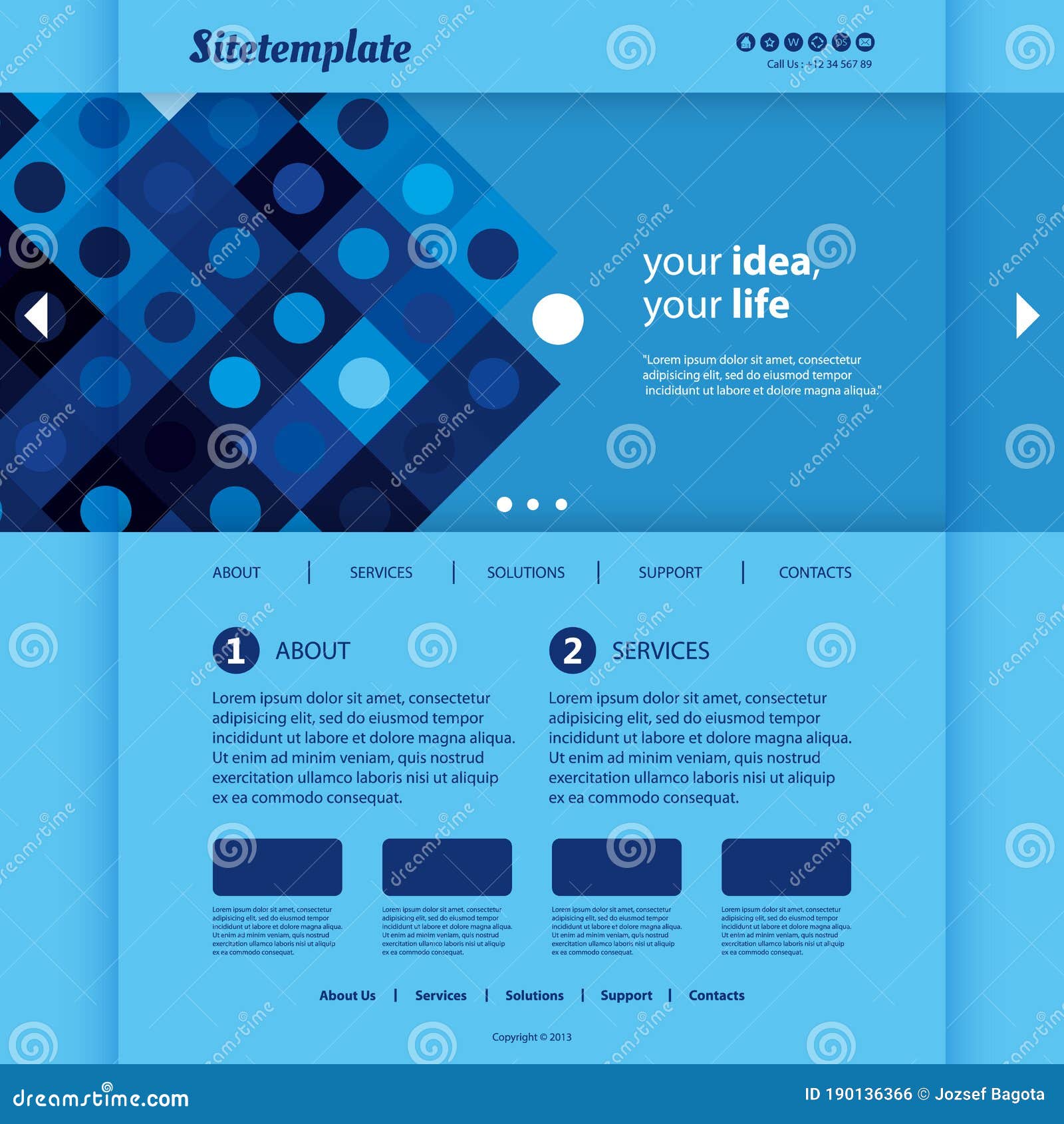 Website Template with Blue Abstract Header Design Stock Vector ...