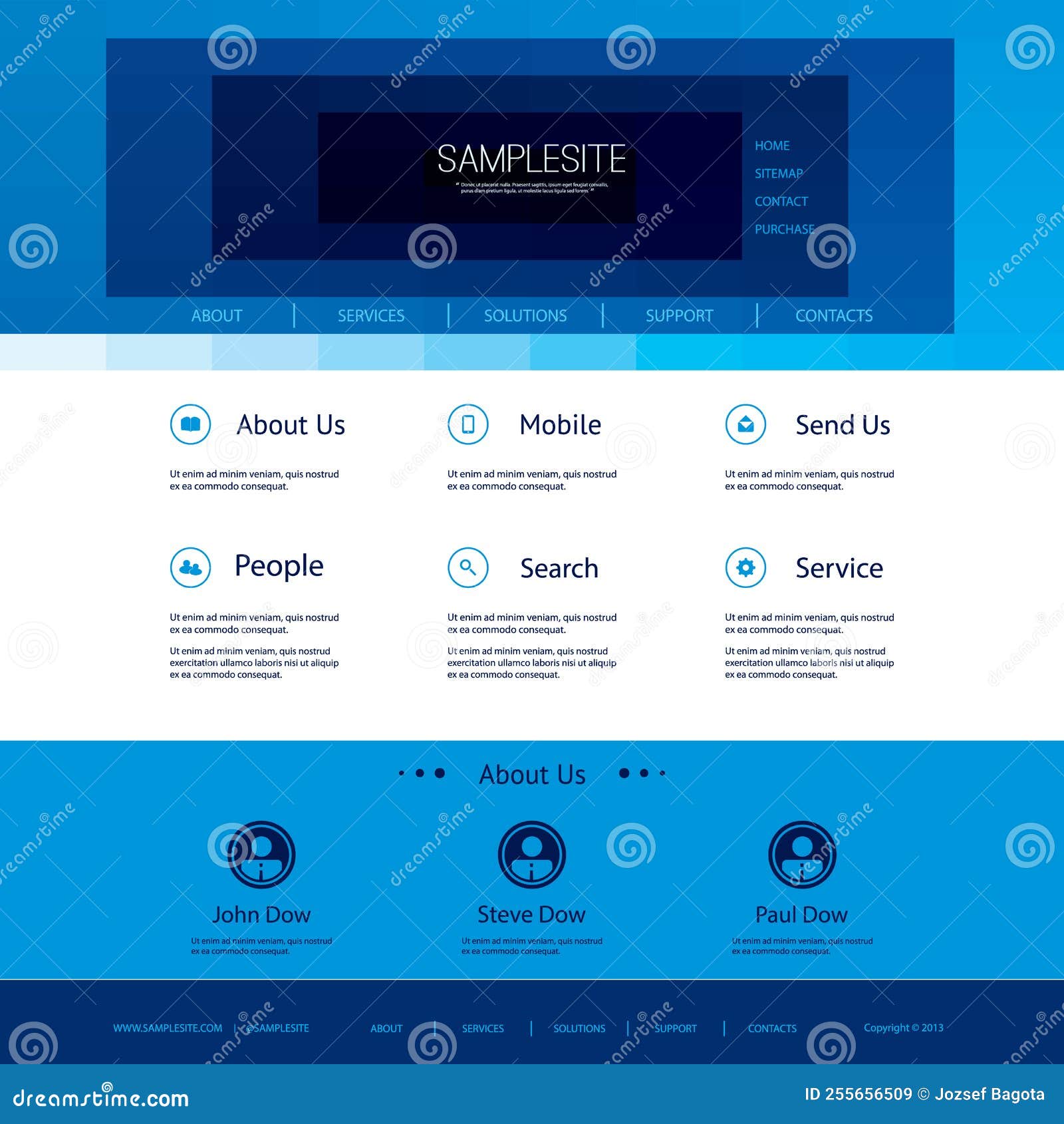 Website Template with Blue Abstract Header Design Stock Vector ...