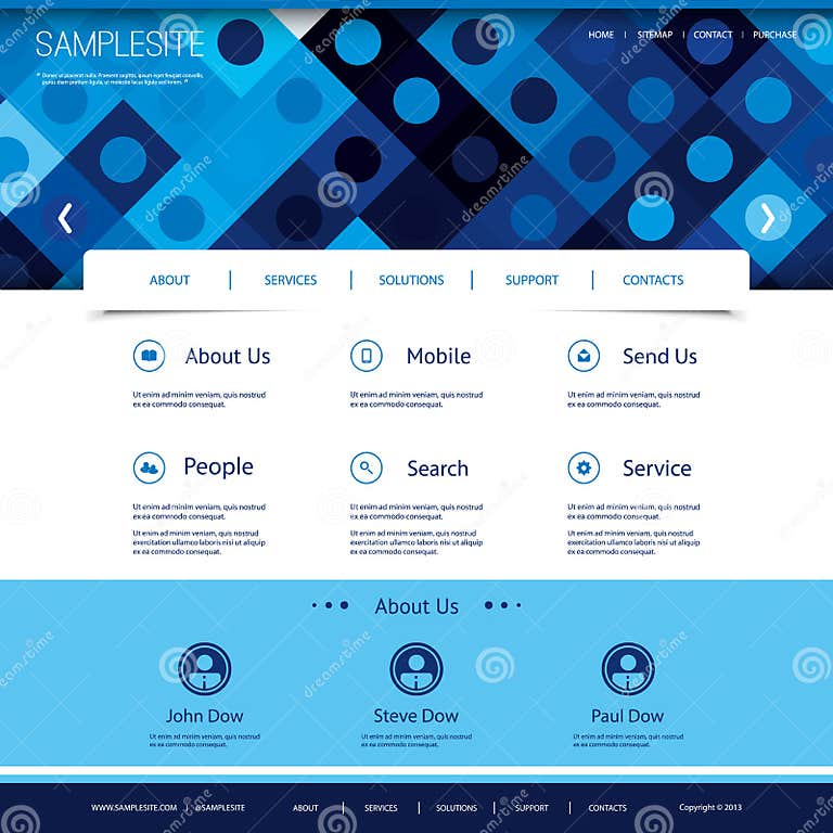 Website Template with Blue Abstract Header Design Stock Vector ...