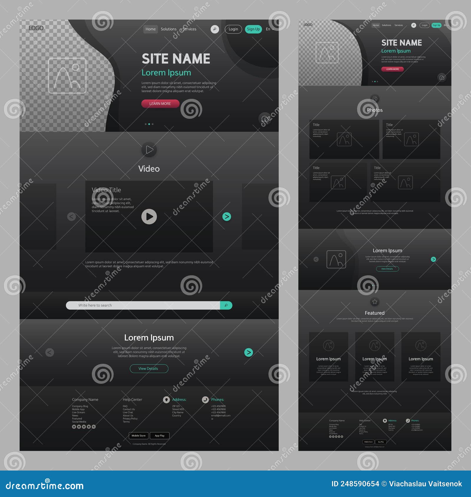 Website Template Dark with Transparency Stock Vector - Illustration of ...