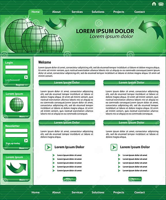 Website Template Design Green Stock Vector - Illustration of buttons ...