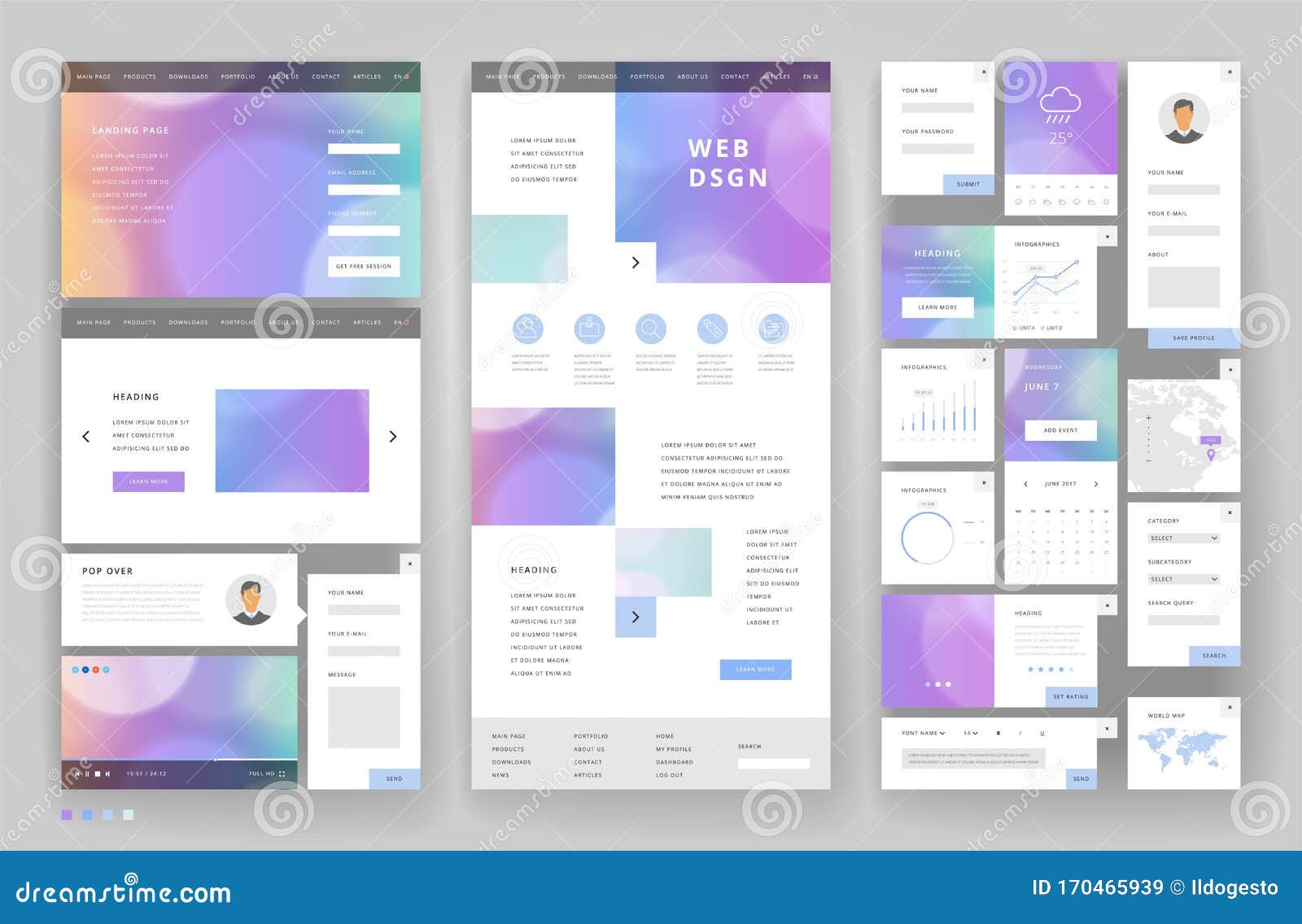 Website Template Design with Interface Elements Stock Vector ...