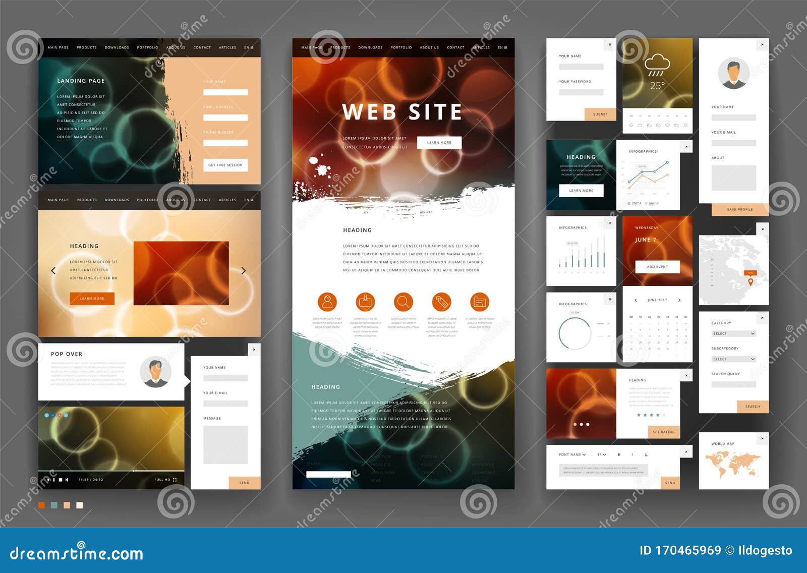 Website Template Design with Interface Elements Stock Vector - Illustration of abstract ...
