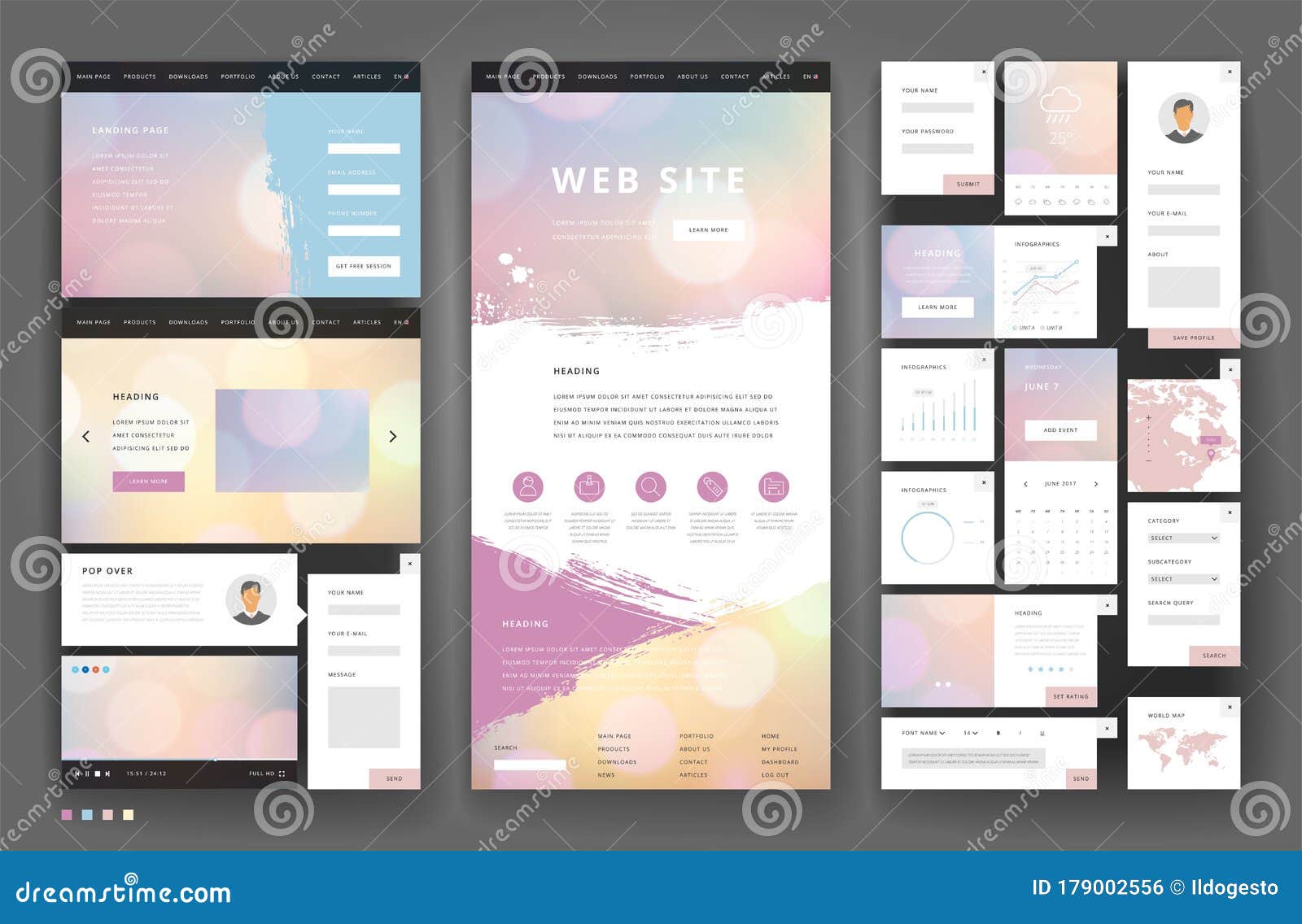 Website Template Design with Interface Elements Stock Vector ...