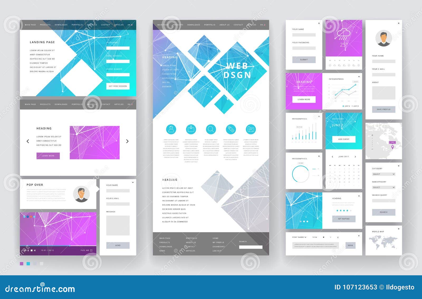 Website Template Design with Interface Elements Stock Vector ...
