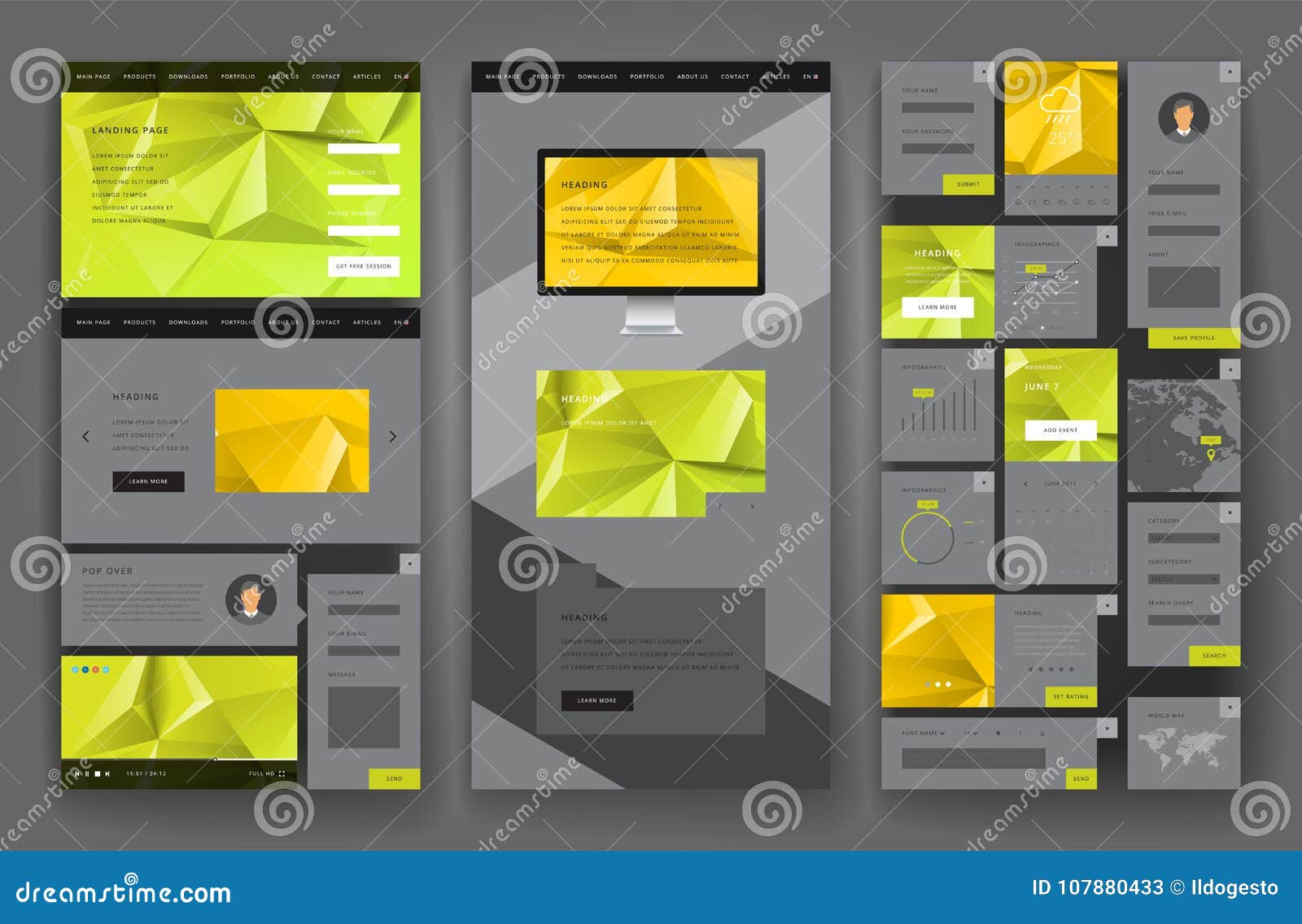 Website Template Design with Interface Elements Stock Vector ...