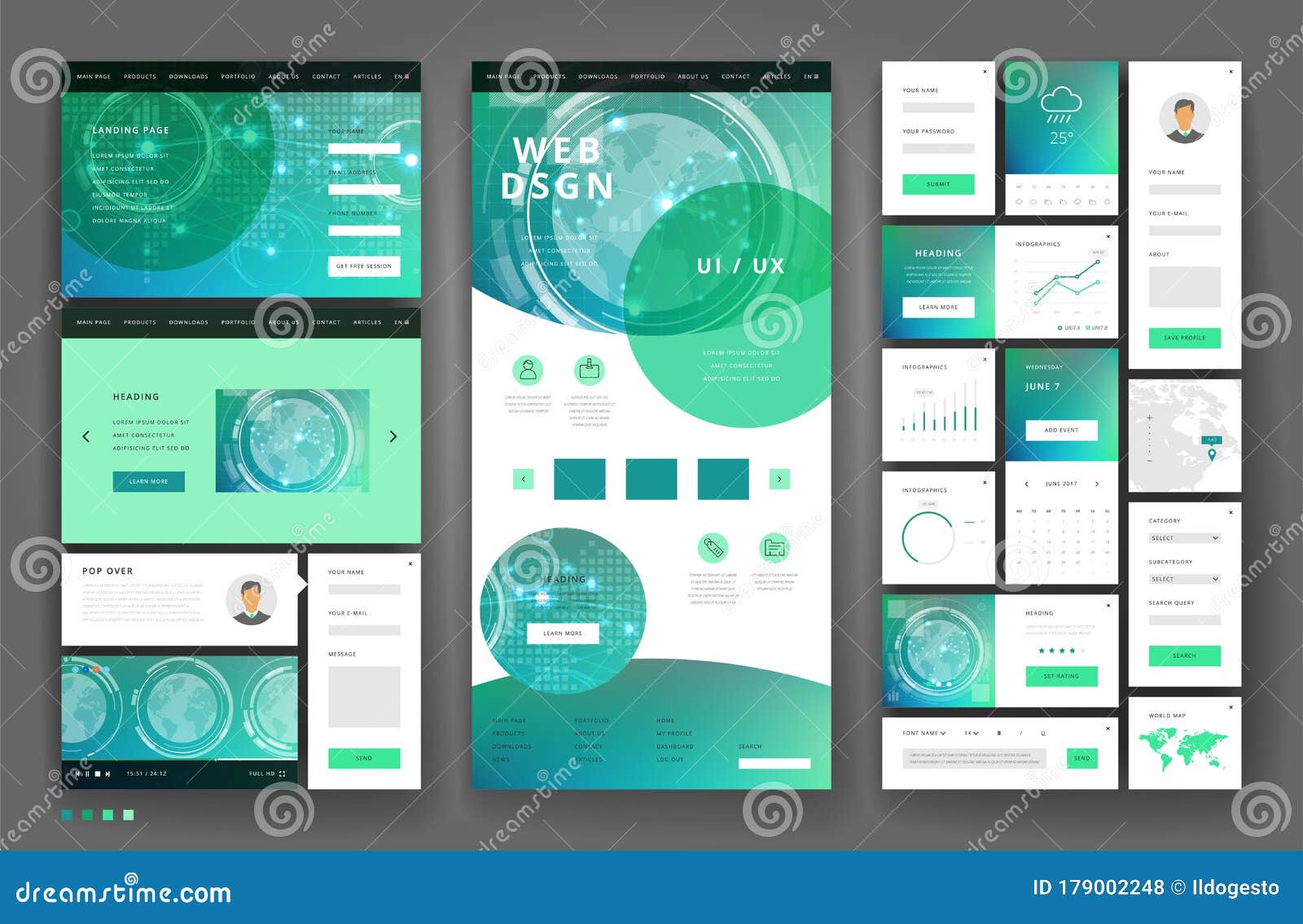 Website Template Design with Interface Elements Stock Vector ...