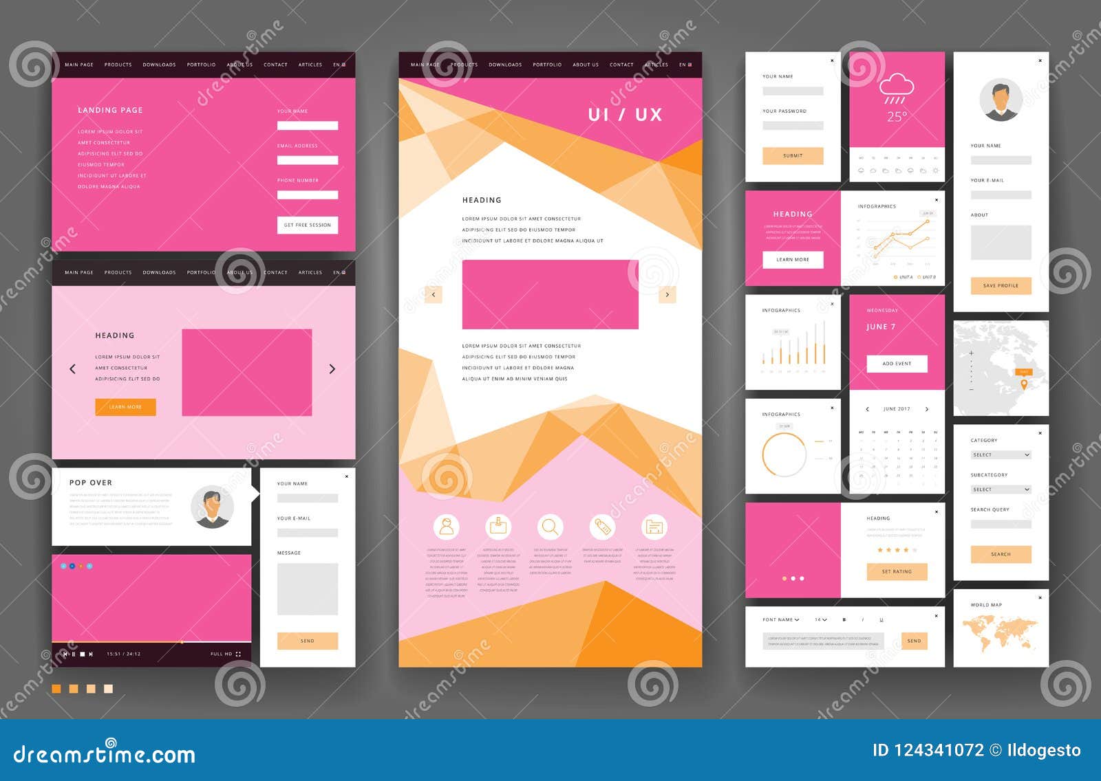 Website Template Design with Interface Elements Stock Vector - Illustration of template, site ...