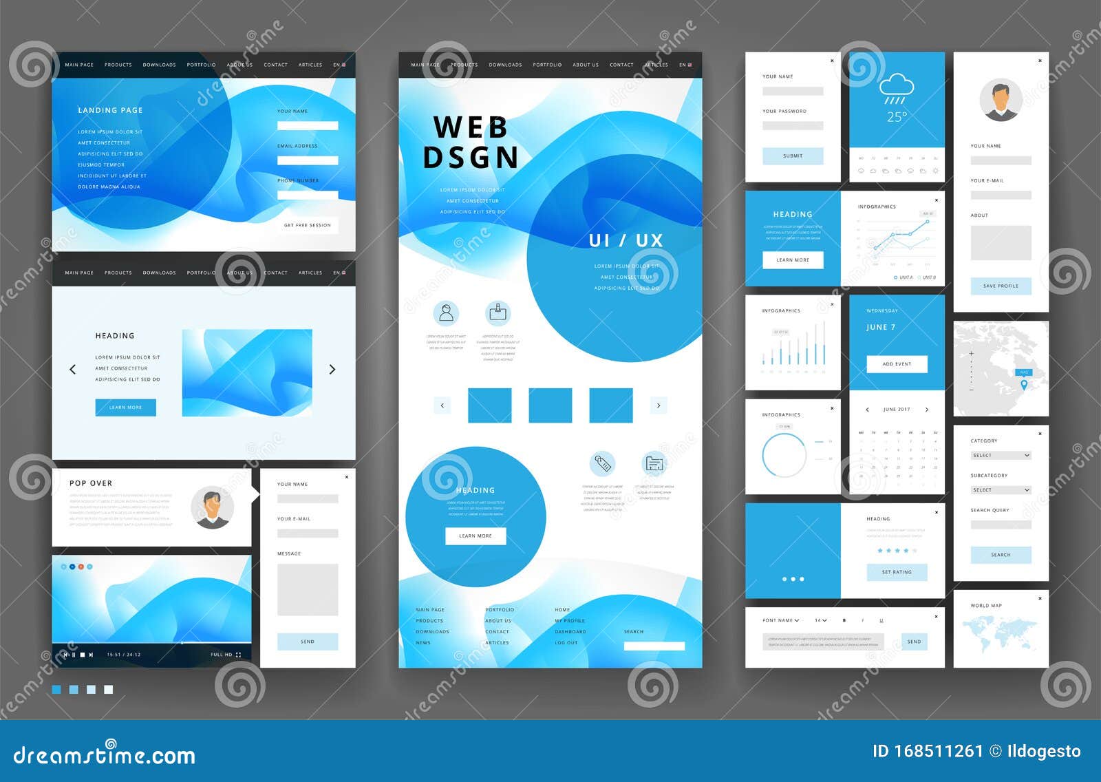 Website Template Design with Interface Elements Stock Vector ...