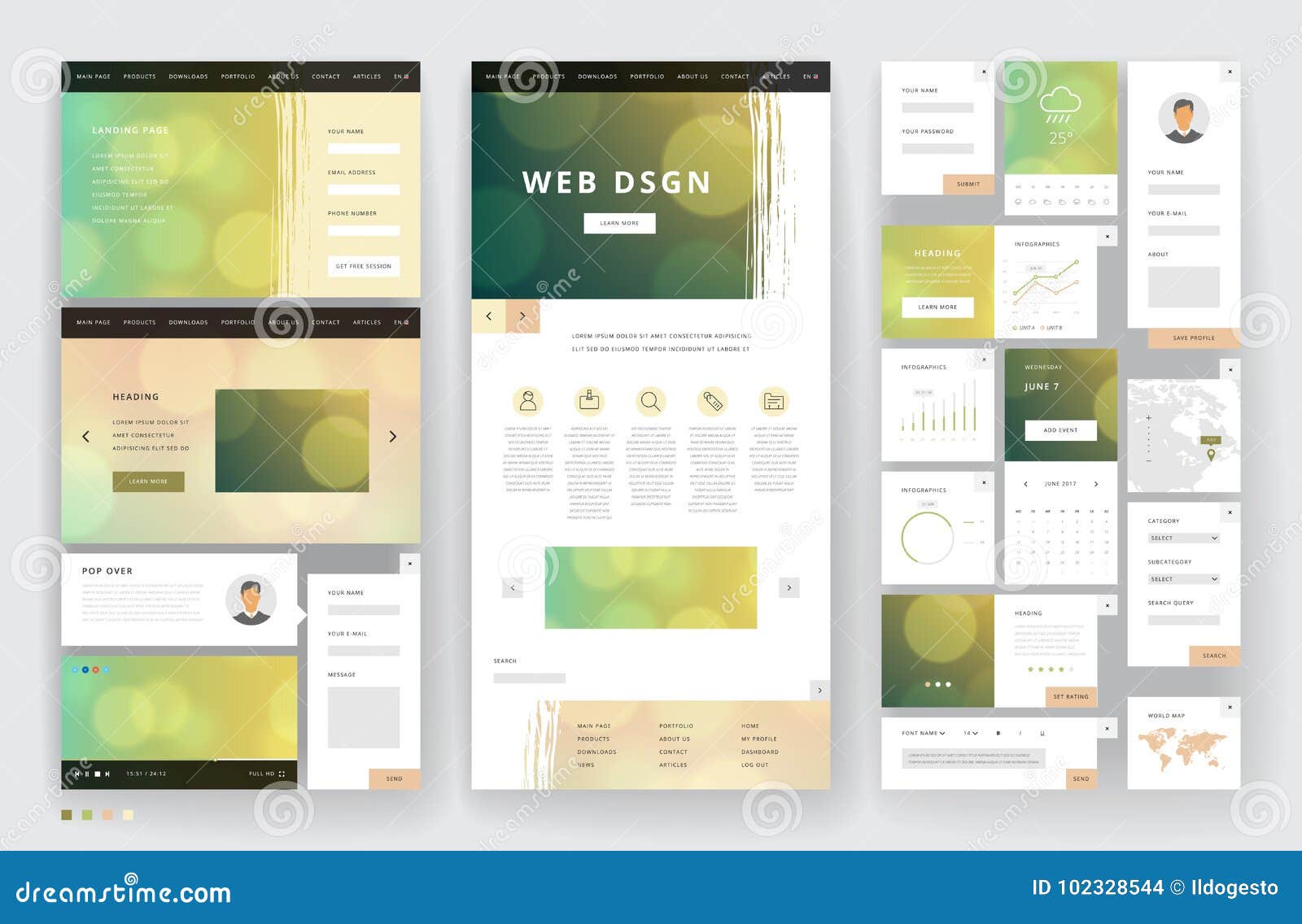 Website Template Design with Interface Elements Stock Vector - Illustration of abstract ...