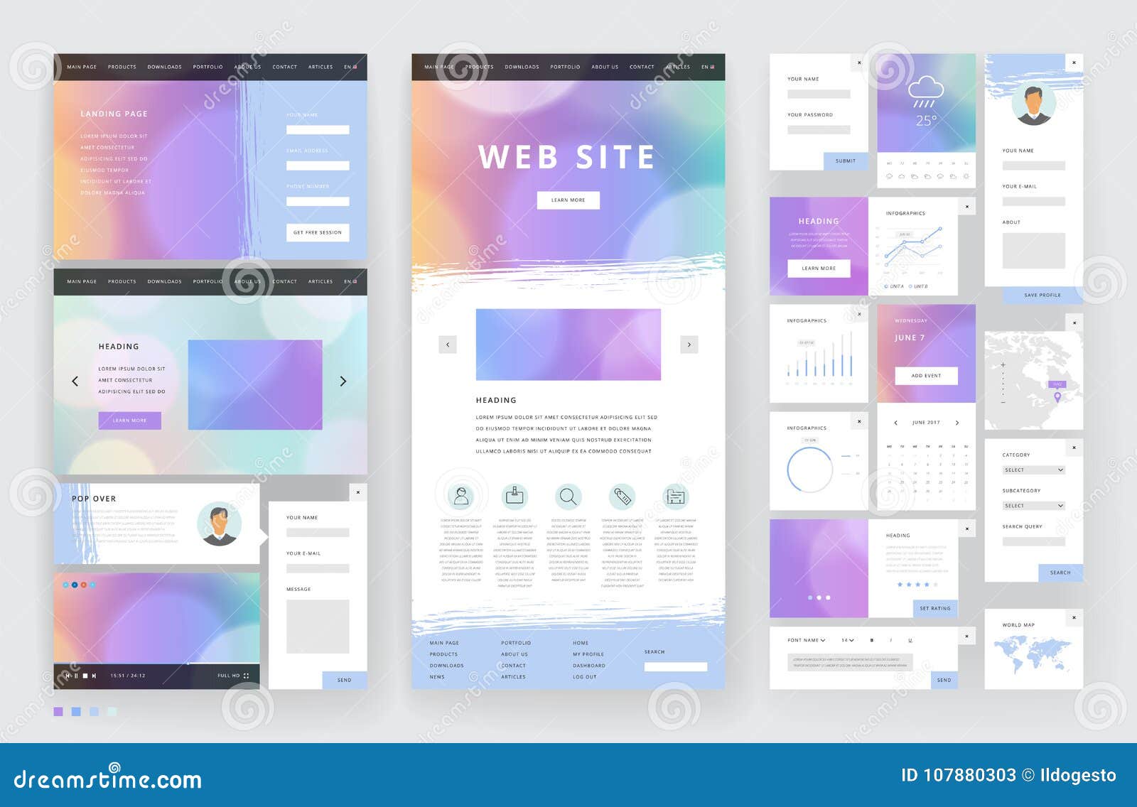 Website Template Design with Interface Elements Stock Vector ...