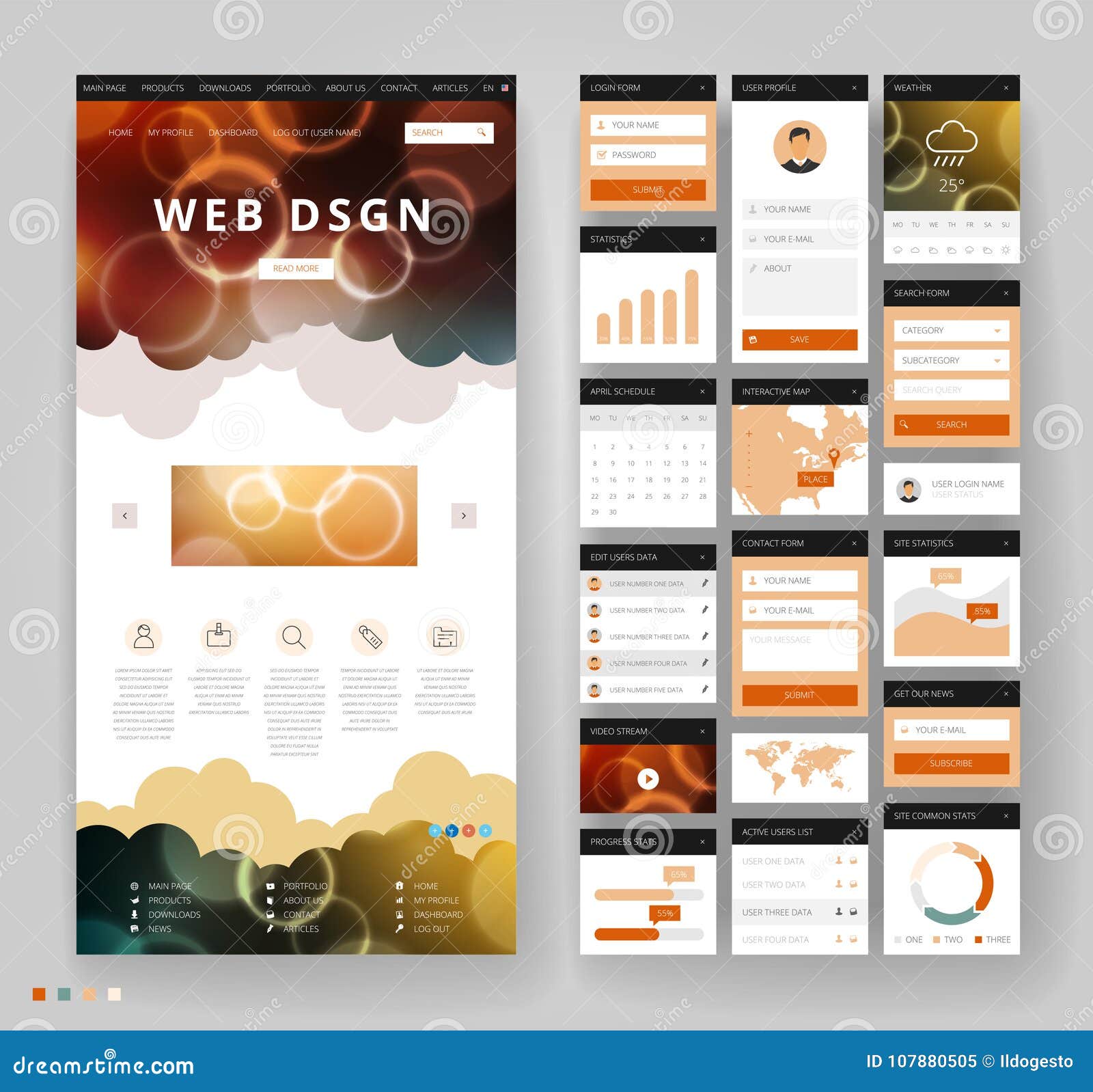 Website Template Design with Interface Elements Stock Vector - Illustration of page, abstract ...
