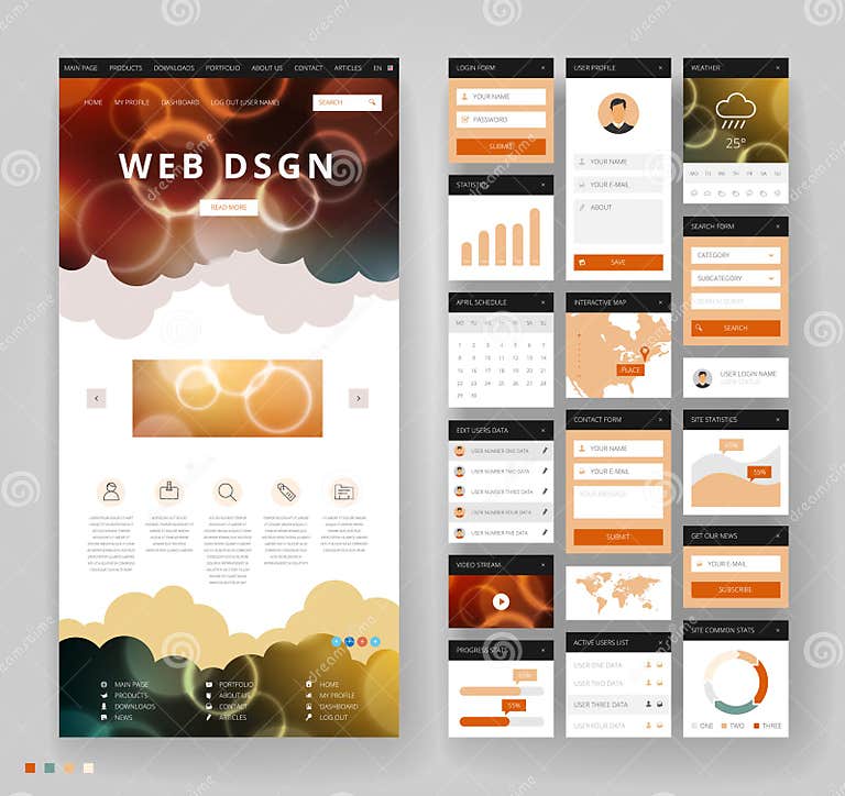 Website Template Design with Interface Elements Stock Vector - Illustration of page, abstract ...
