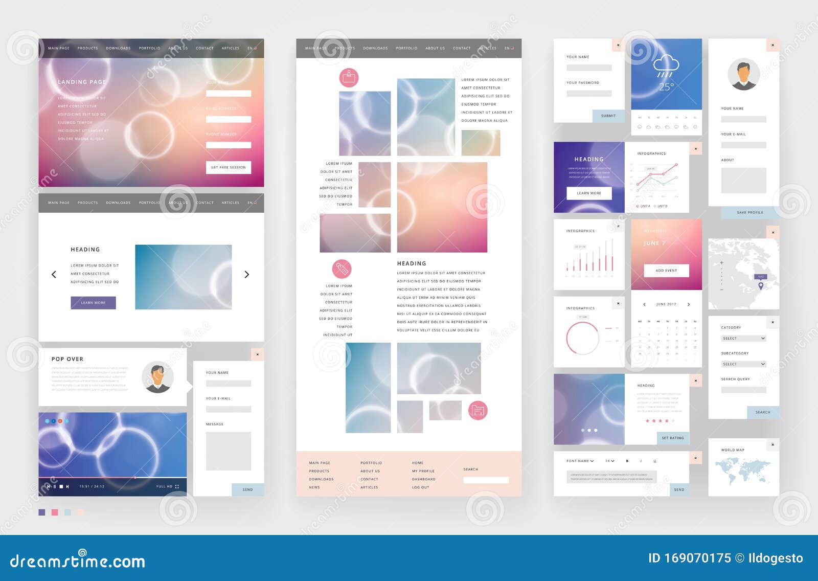 Website Template Design with Interface Elements Stock Vector - Illustration of background ...