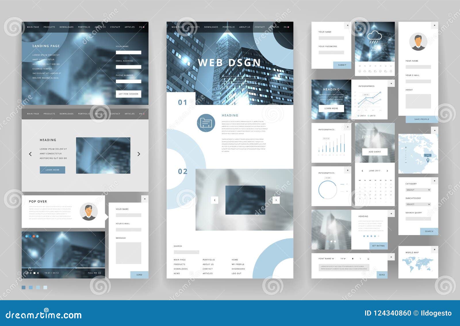 Website Template Design with Interface Elements Stock Vector ...