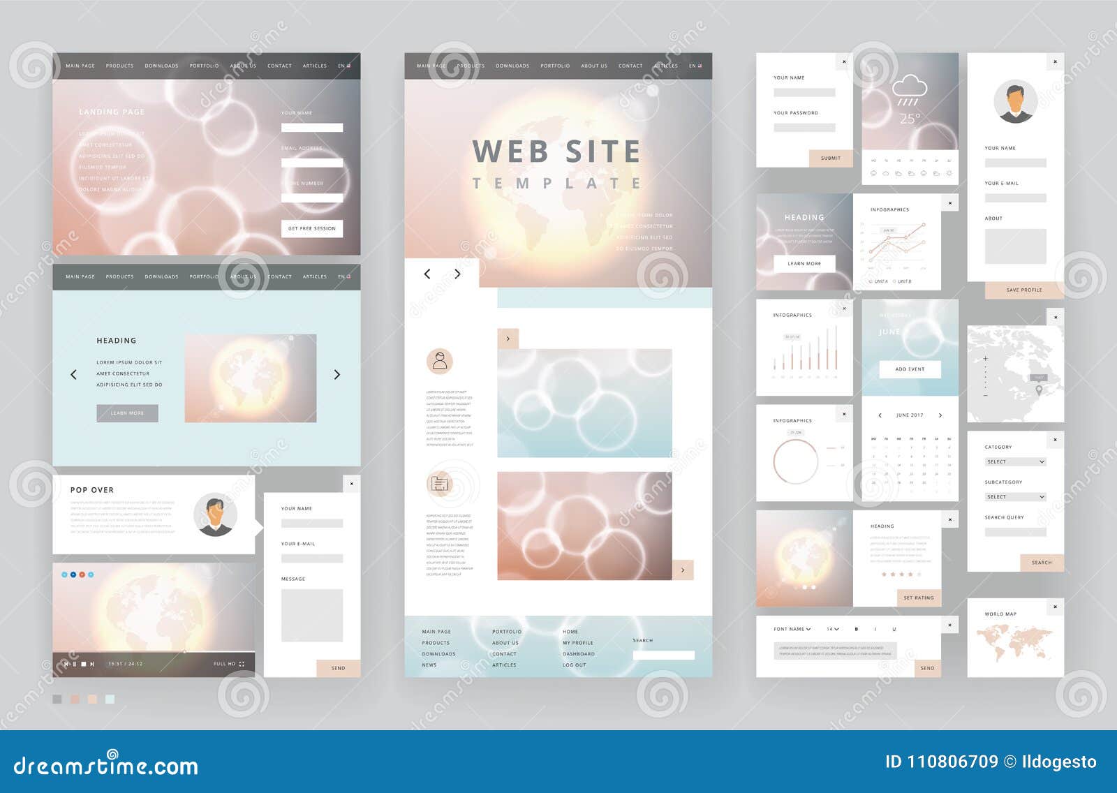 Website Template Design With Interface Elements Stock Vector ...