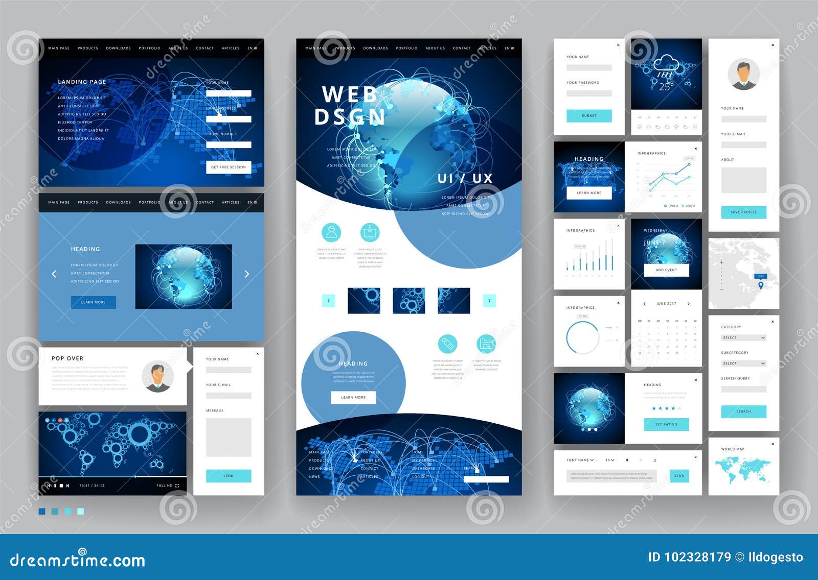 Website Template Design with Interface Elements Stock Vector ...