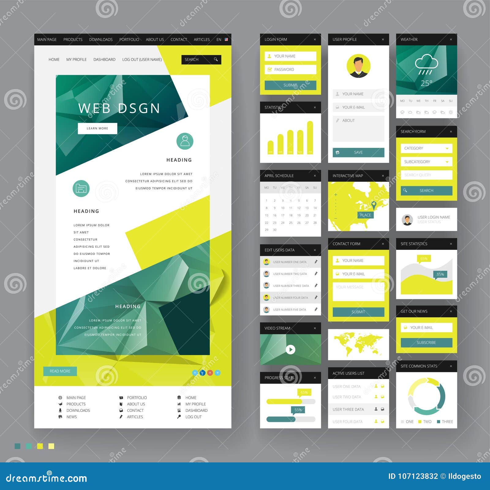 Website Template Design with Interface Elements Stock Vector ...