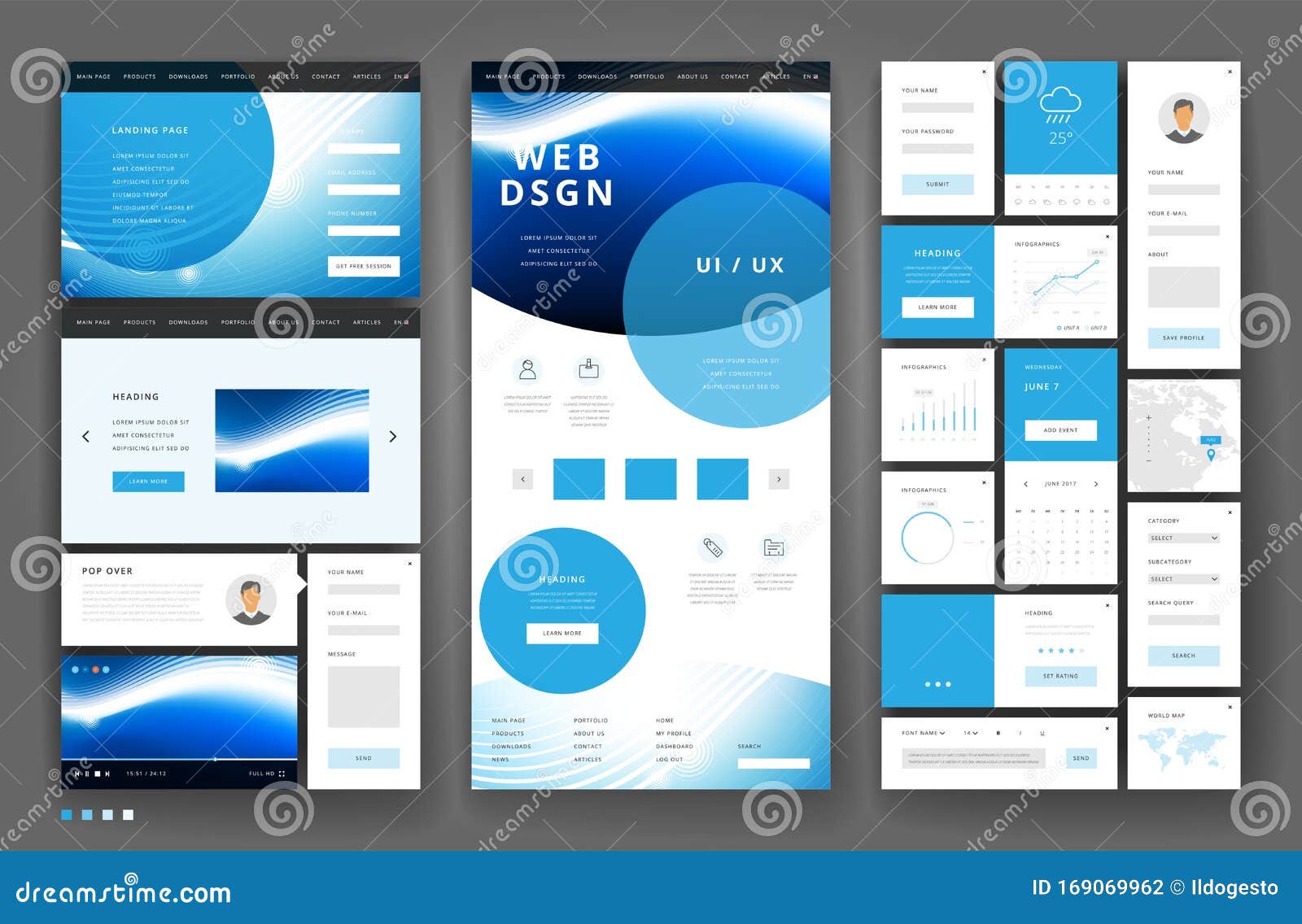 Website Template Design with Interface Elements Stock Vector ...