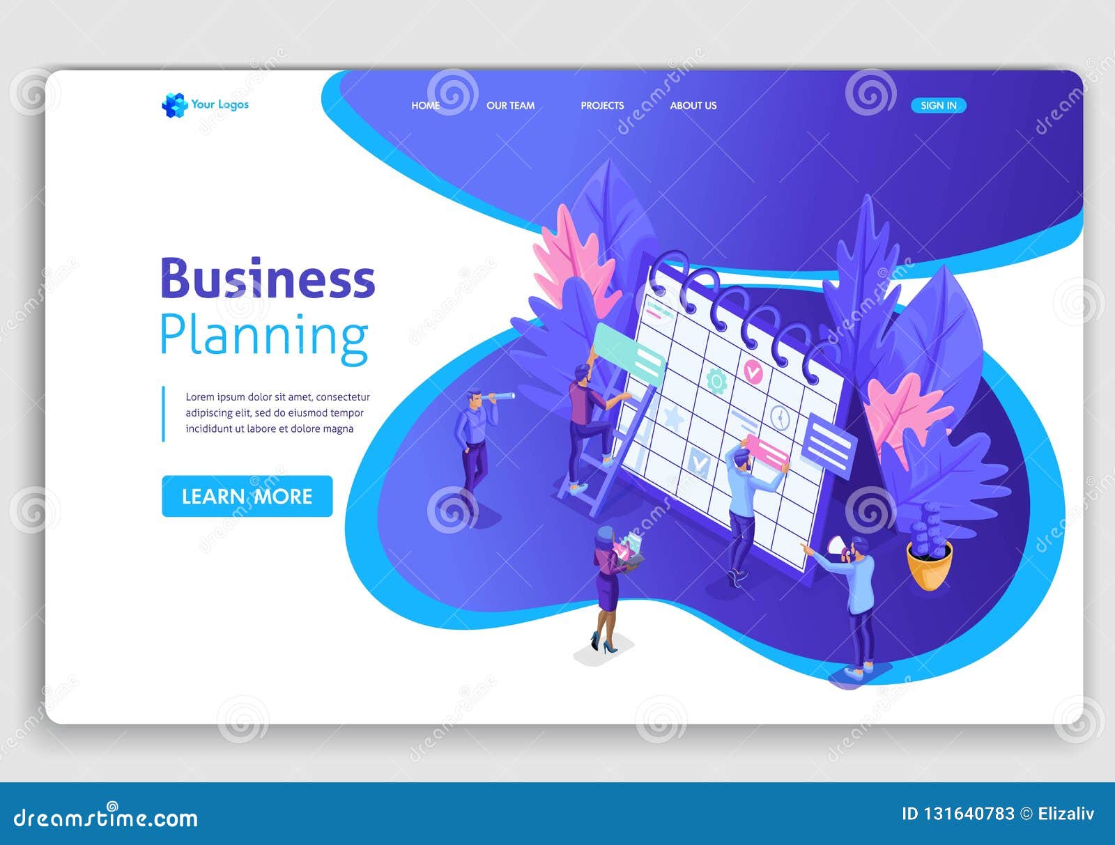 Website Template Design. Isometric Concept Businessmen Work, Scheduling ...