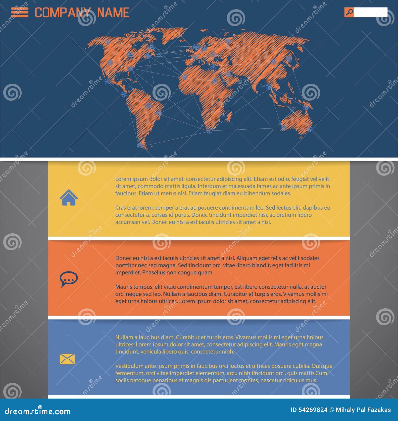 Website Template Design with Scribbled Wolrd Map Stock Illustration ...