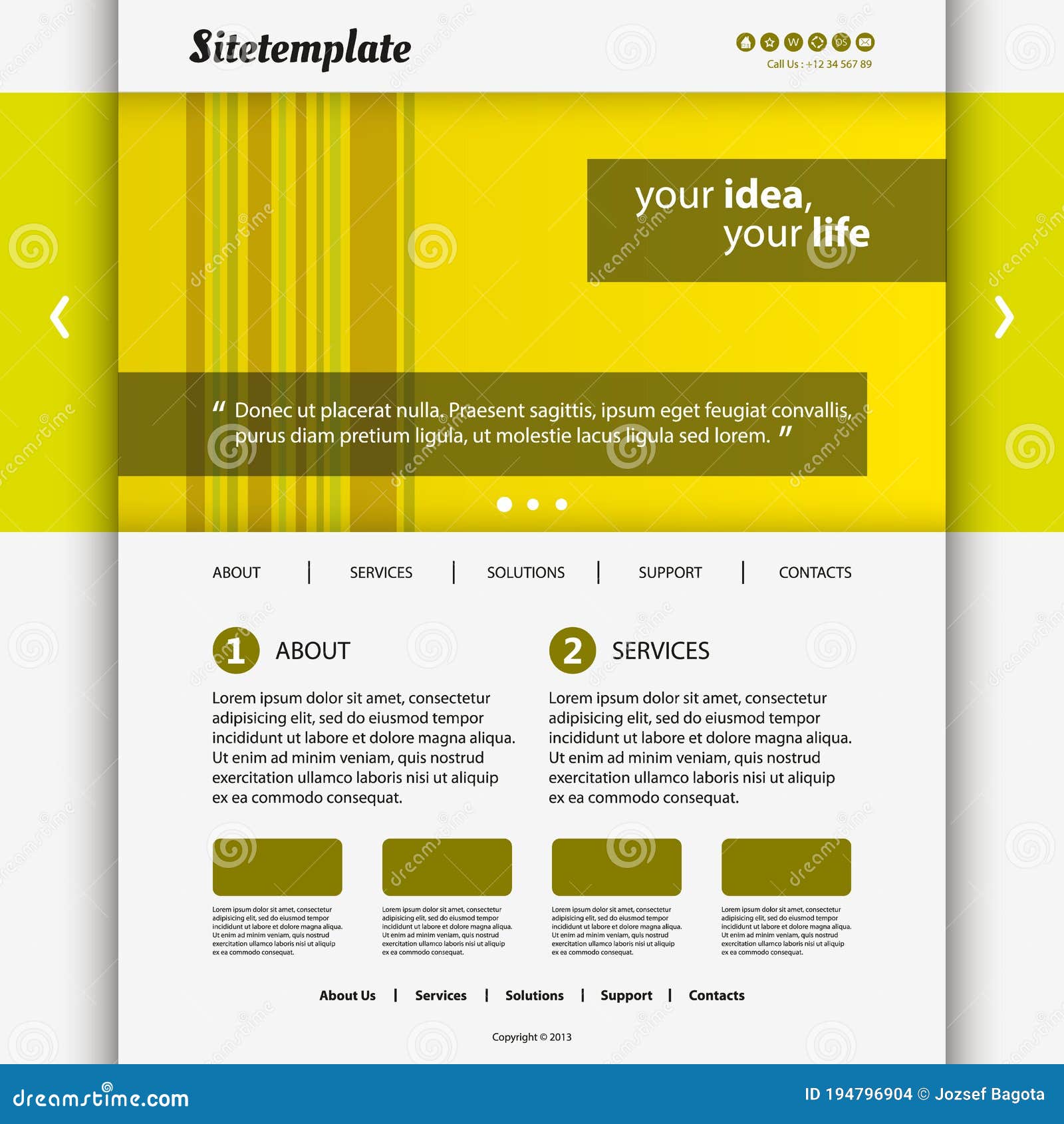 Website Template Design with Yellow Header Stock Vector - Illustration ...