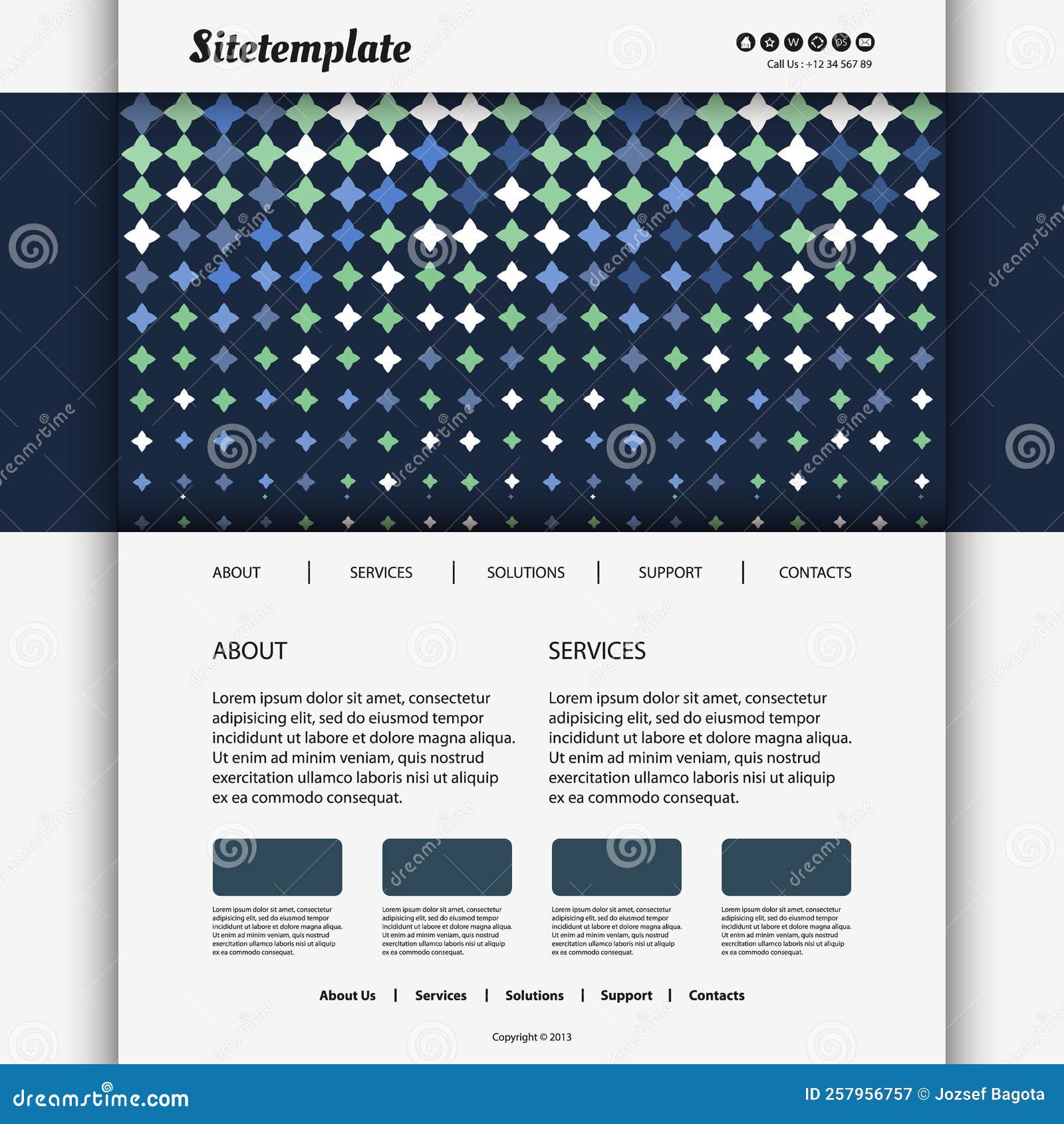 Website Template with Dotted Blue Header Design Stock Vector ...