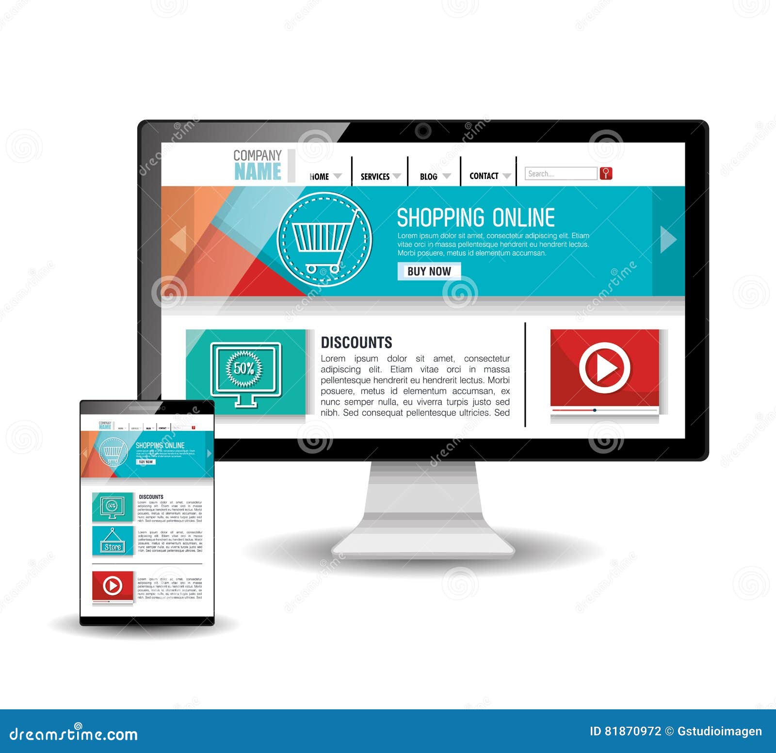 Website Template in Electronic Devices Stock Vector - Illustration of ...